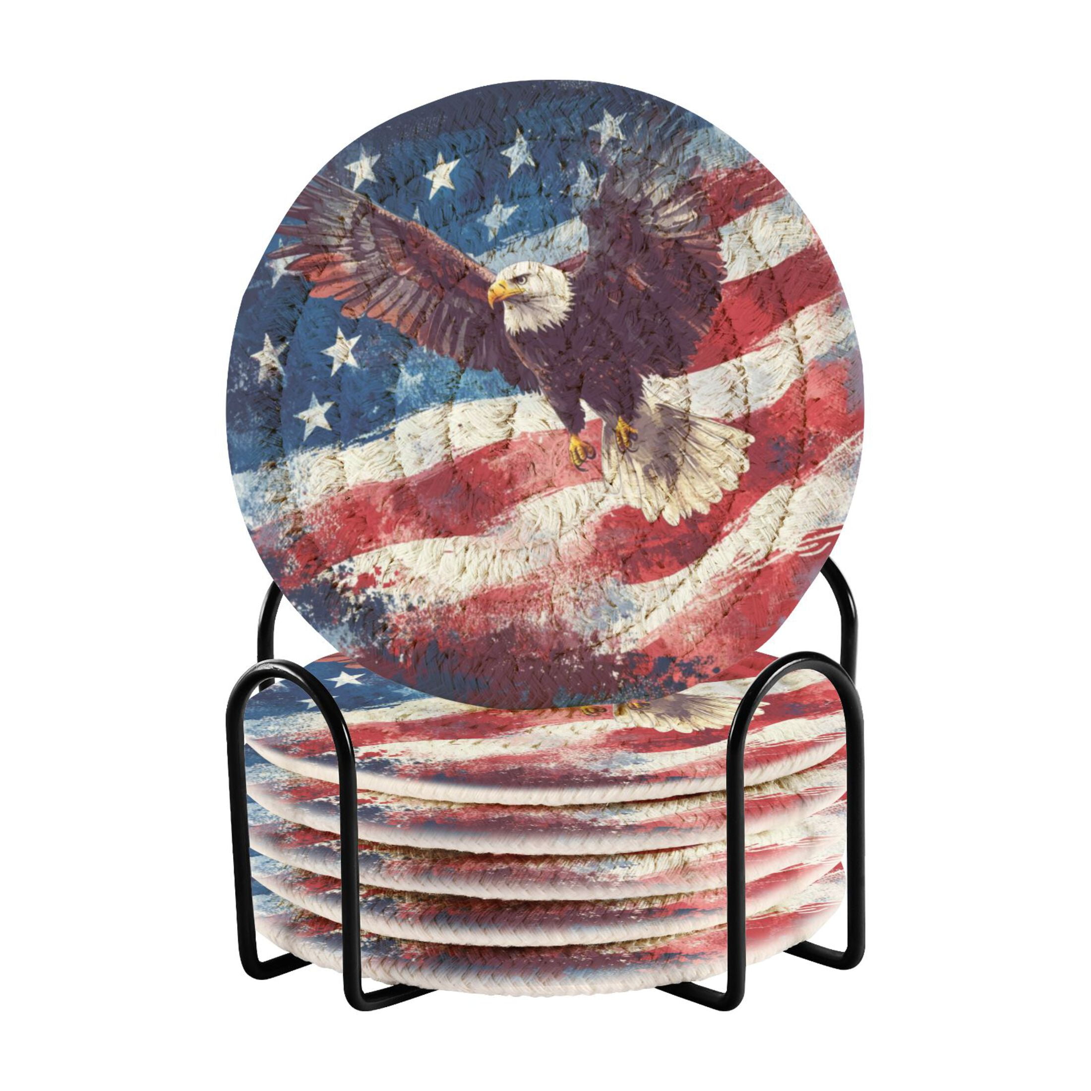 Qxltty American Flag with Eagle Drink Coasters with Holder 6pcs ...