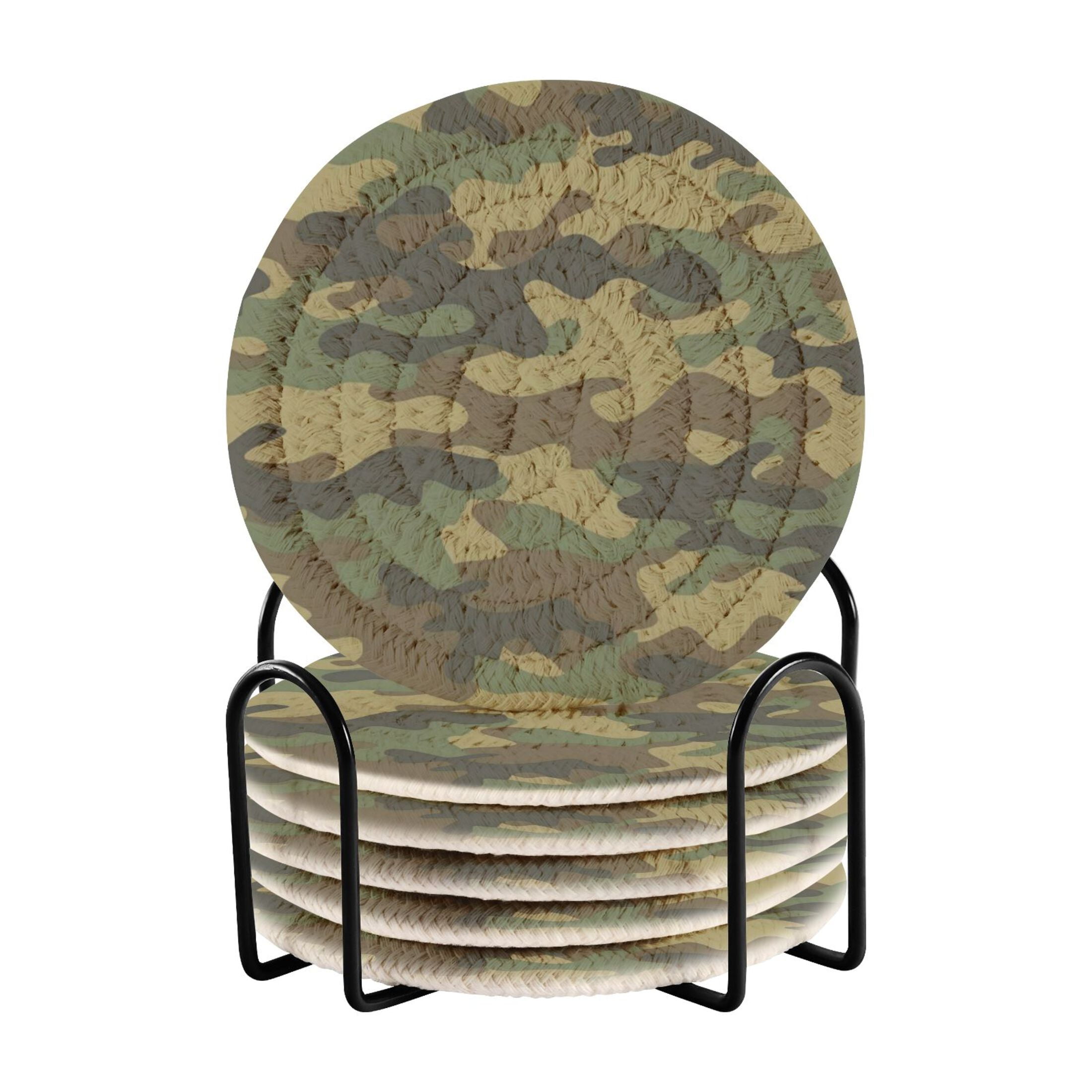 Qxltty Army Green Camouflage Drink Coasters with Holder 6pcs Handmade ...