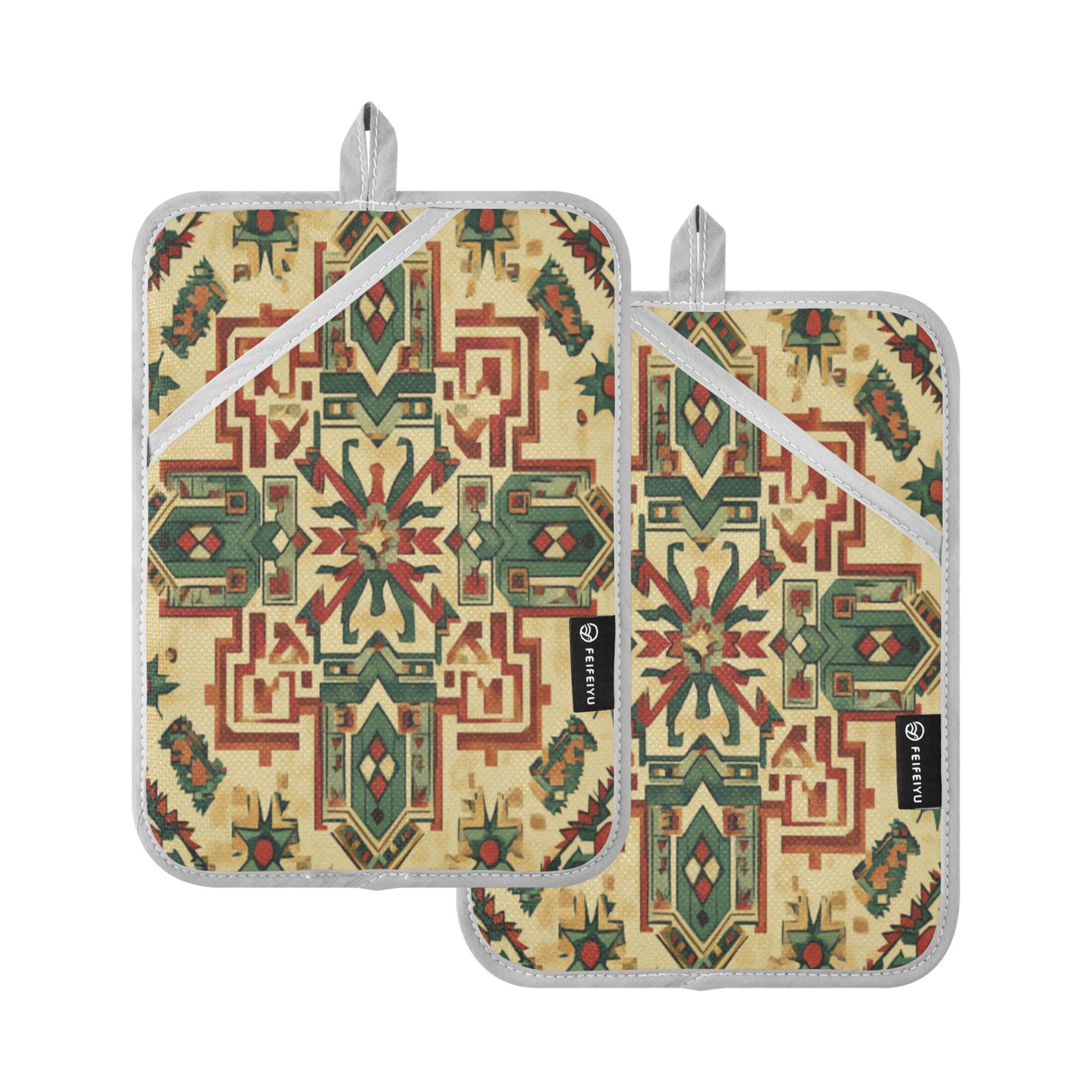 Qxltty Aztec Patterns Oven Mitts 2-Pack Heat Resistant Quilted Oven ...