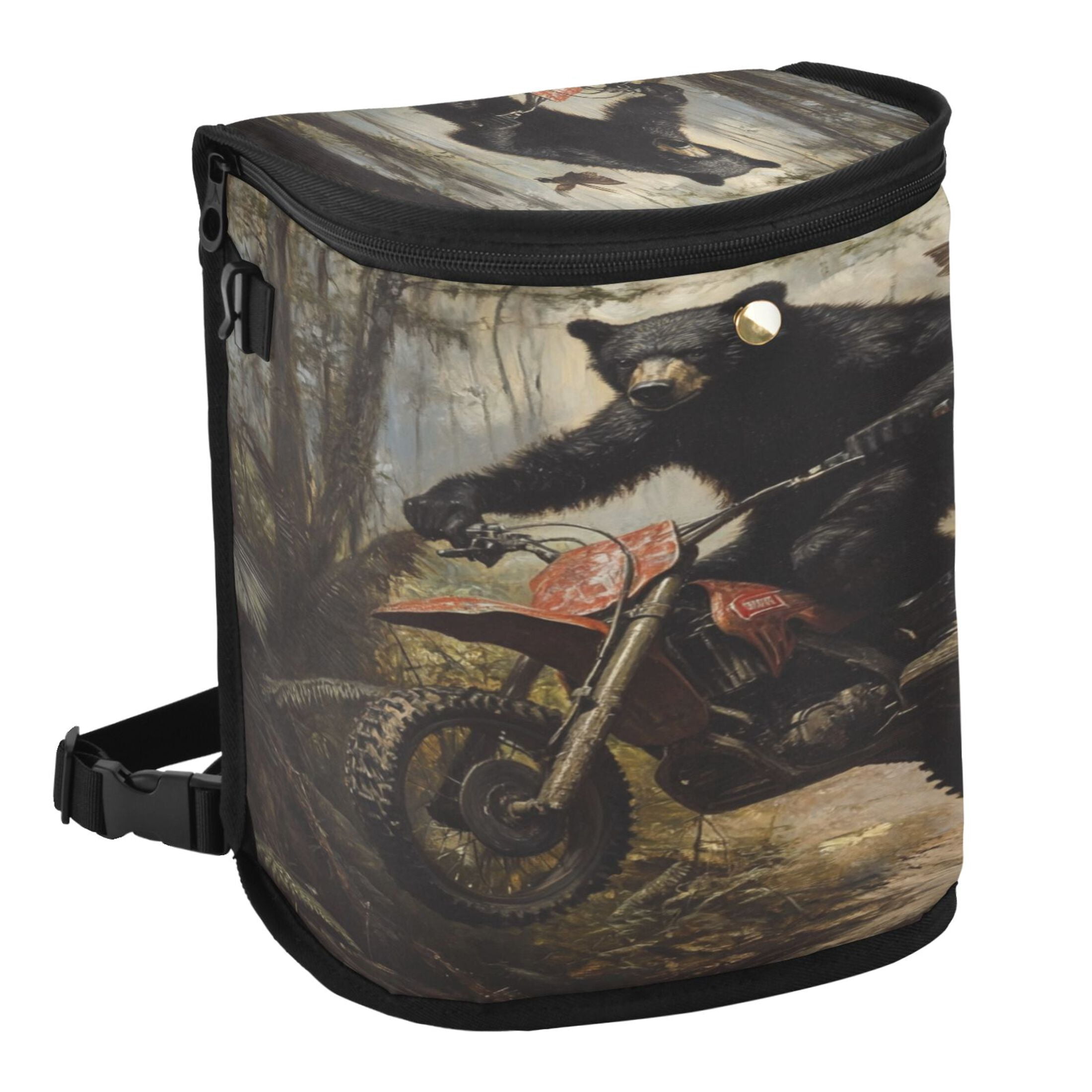Qxltty Black Bear Riding A Motocross Bike Car Trash Can with Lid ...