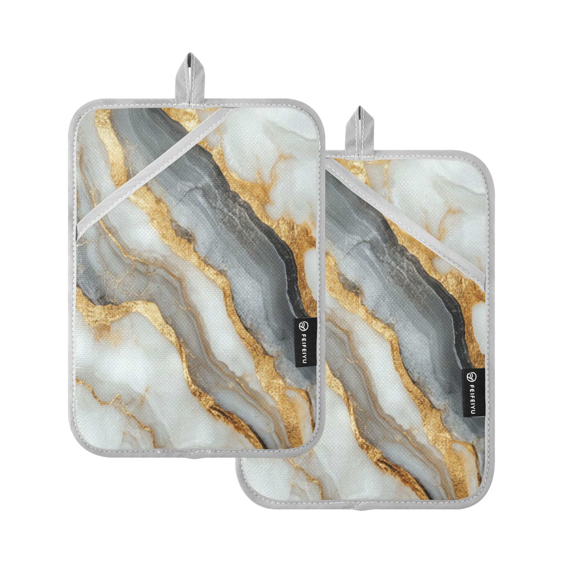 Qxltty Black Gold Marble Pattern Oven Mitts 2-Pack Heat Resistant ...