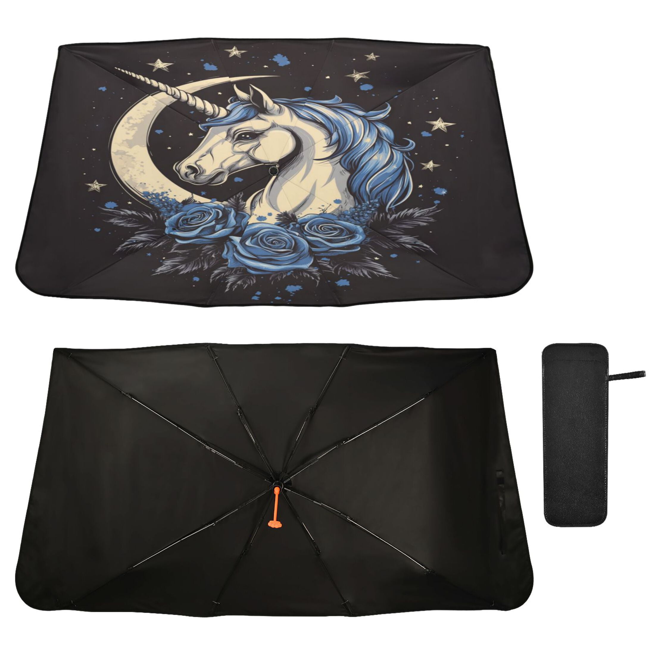 Qxltty Blue Rose Unicorn Pattern Windshield Sun Shade Umbrella Protect Car from Sunrays and Heat ...