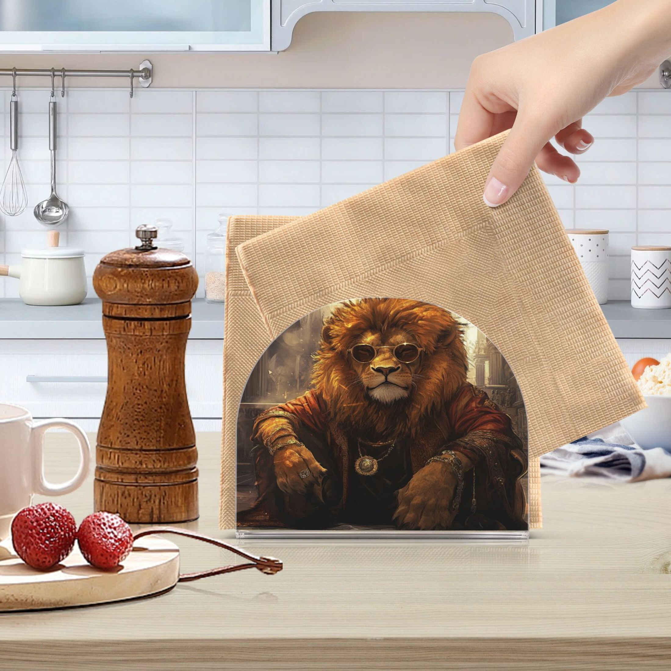 Qxltty Bossy Lion Illustration Acrylic Napkin Holder Set of 1 ...