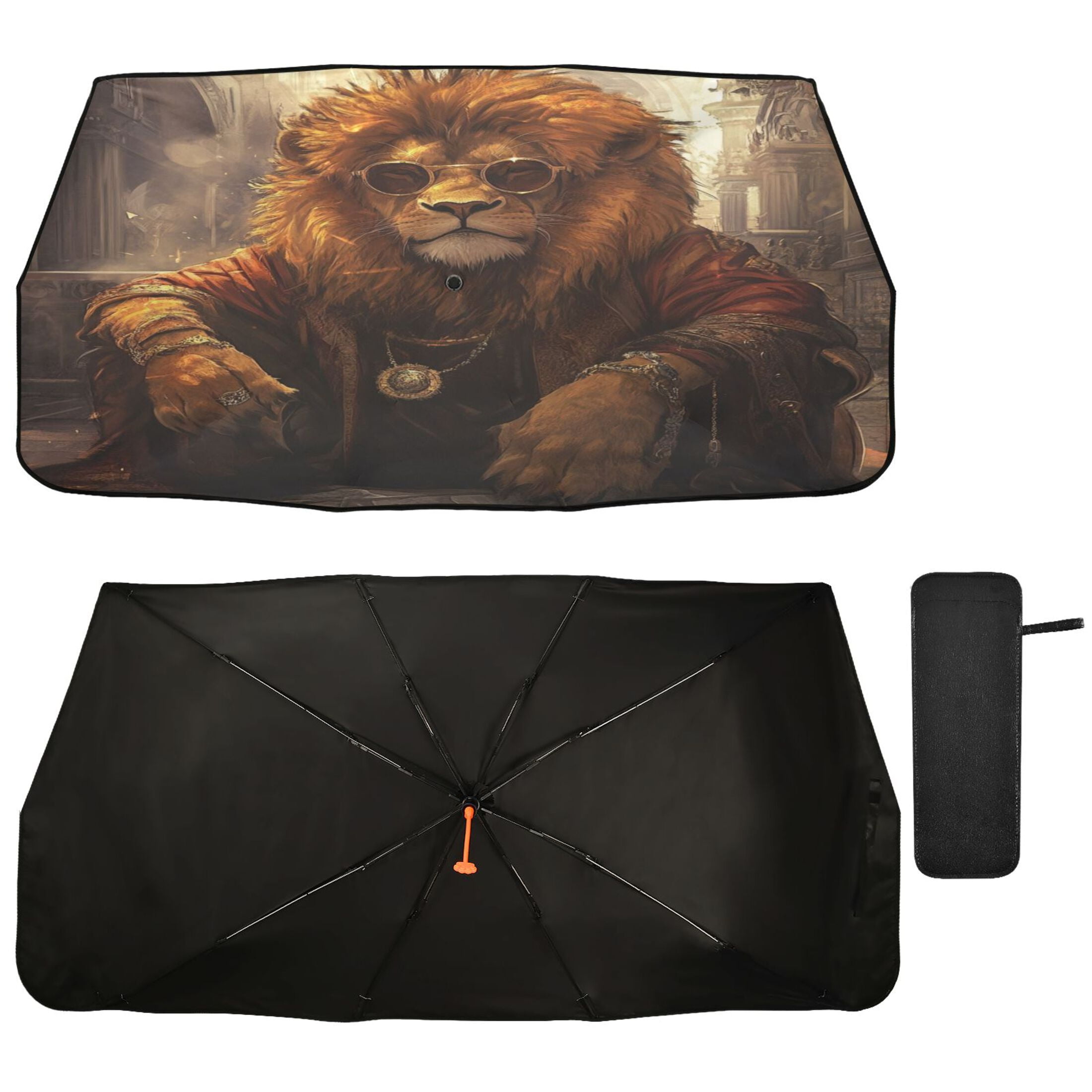 Qxltty Bossy Lion Illustration Car Windshield Sunshade Umbrella Quality ...