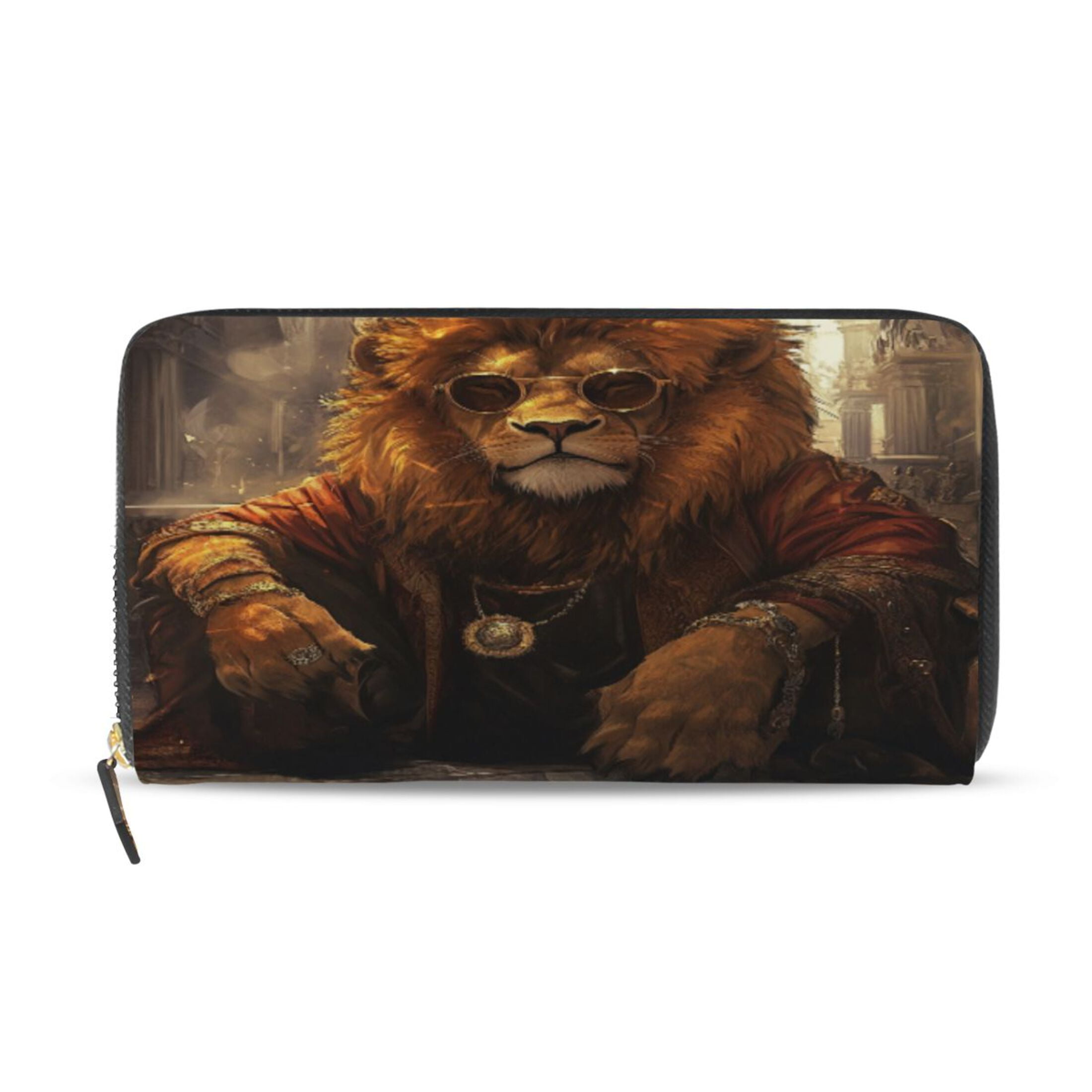 Qxltty Bossy Lion Illustration Women's Leather Wallet Fashion Retro ...