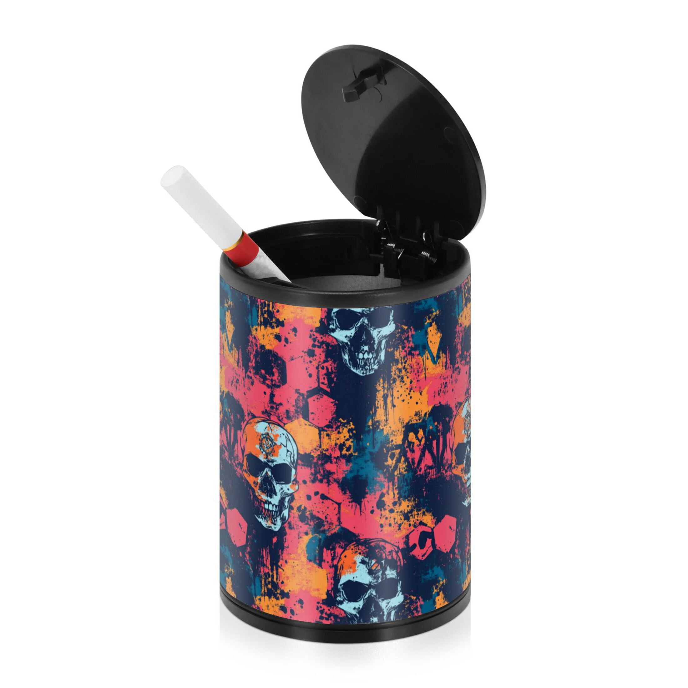 Qxltty Bright Camo Skull Car Ashtray Press Spring-loaded Switch for ...