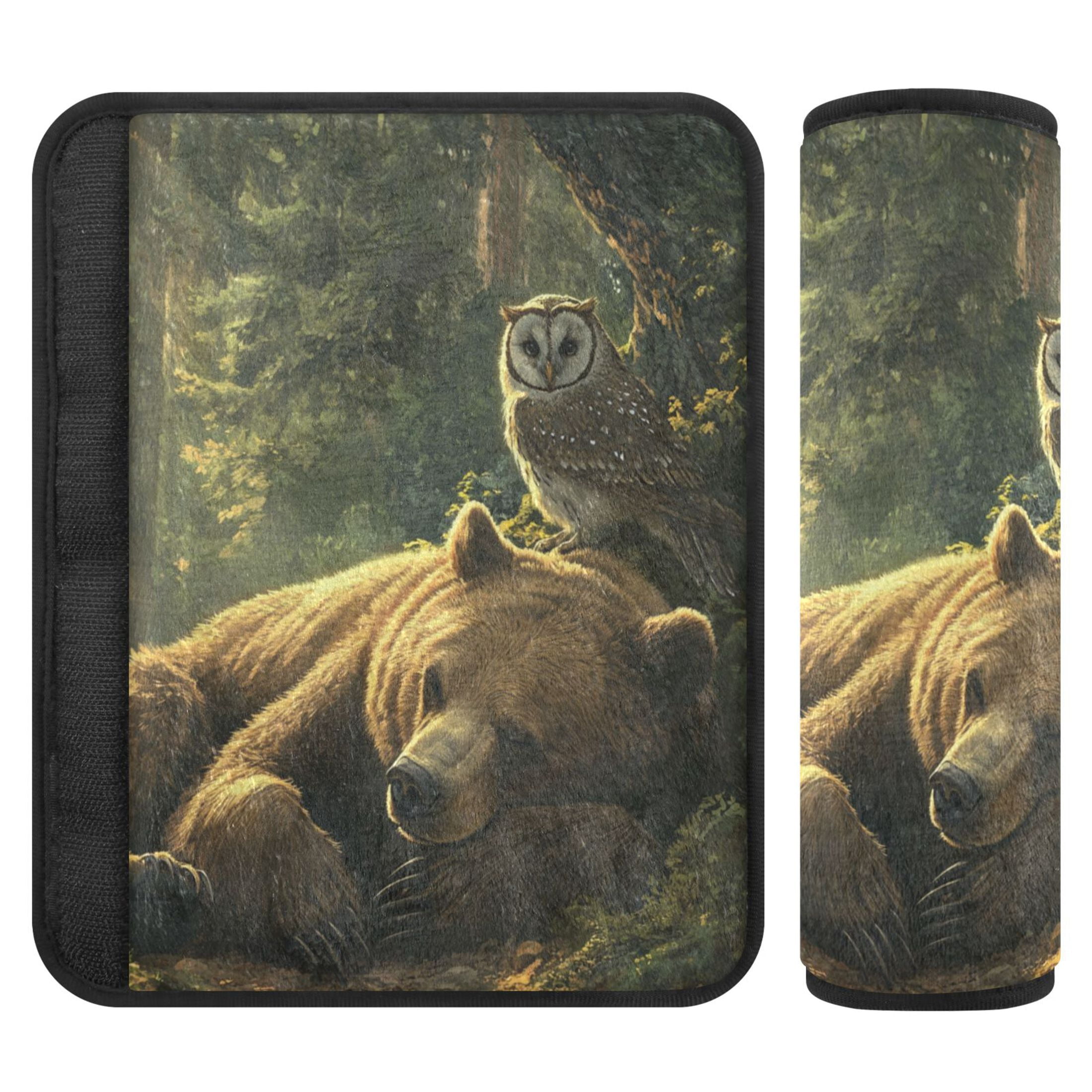 Qxltty Brown Bear Owl Resting Together Car Seat Strap Pads are Soft and ...