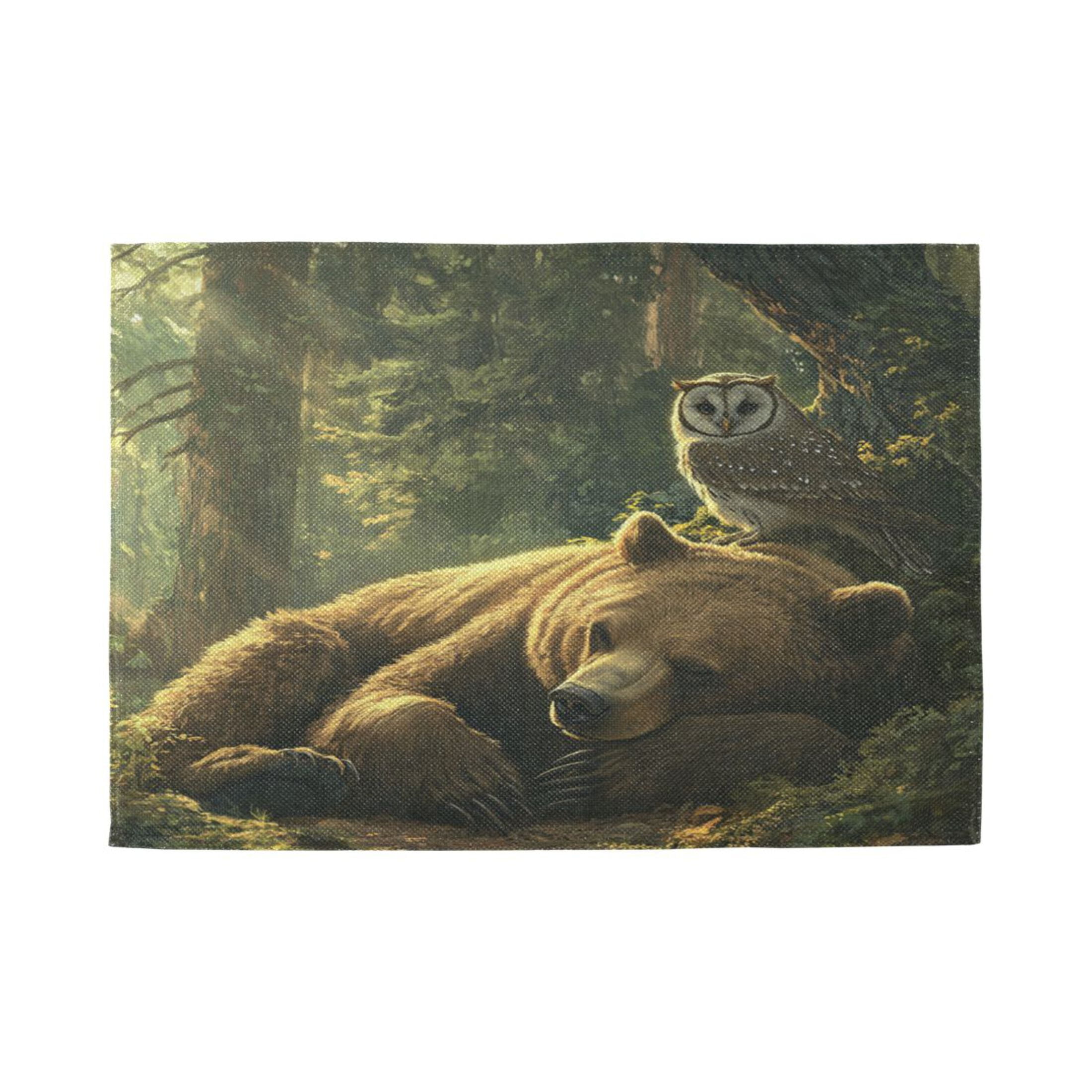 Qxltty Brown Bear Owl Resting Together Placemats Set of 1 Heat ...