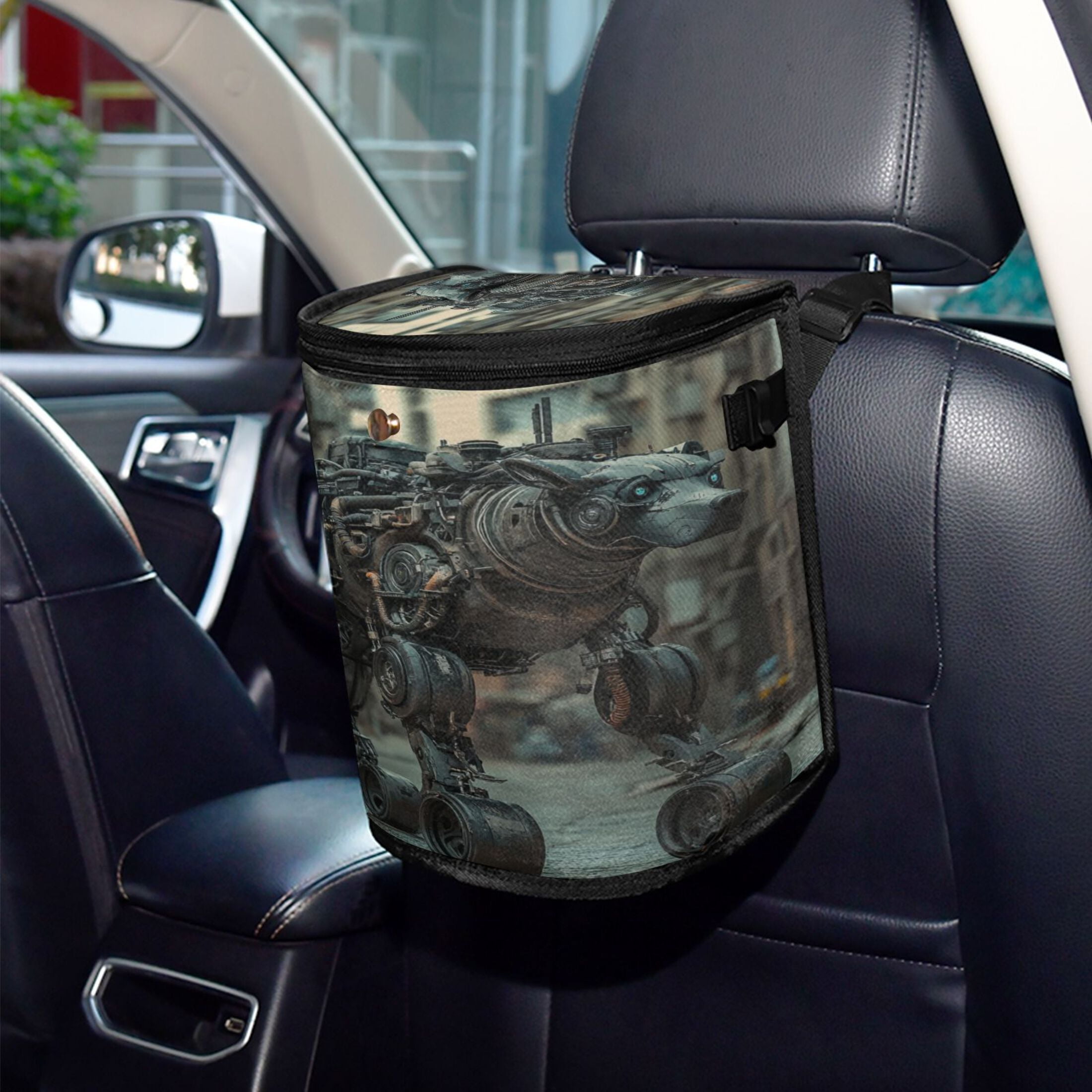 Qxltty Bully Robot Dog Patterns Car Trash Can with Lid Vehicle Backseat ...