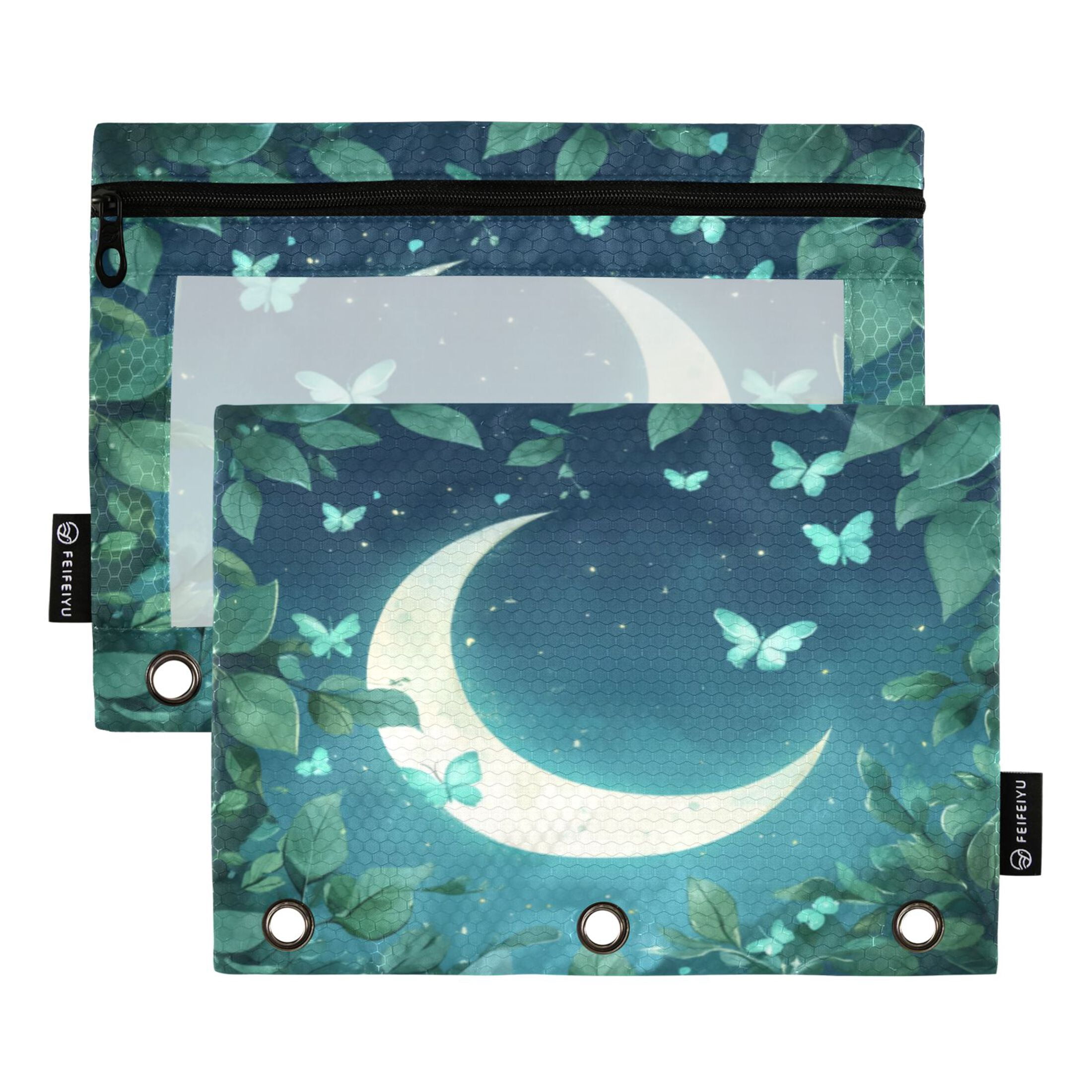 Qxltty Butterfly Around The Moon Pencil Pouches for 3 Ring Binder Clear ...