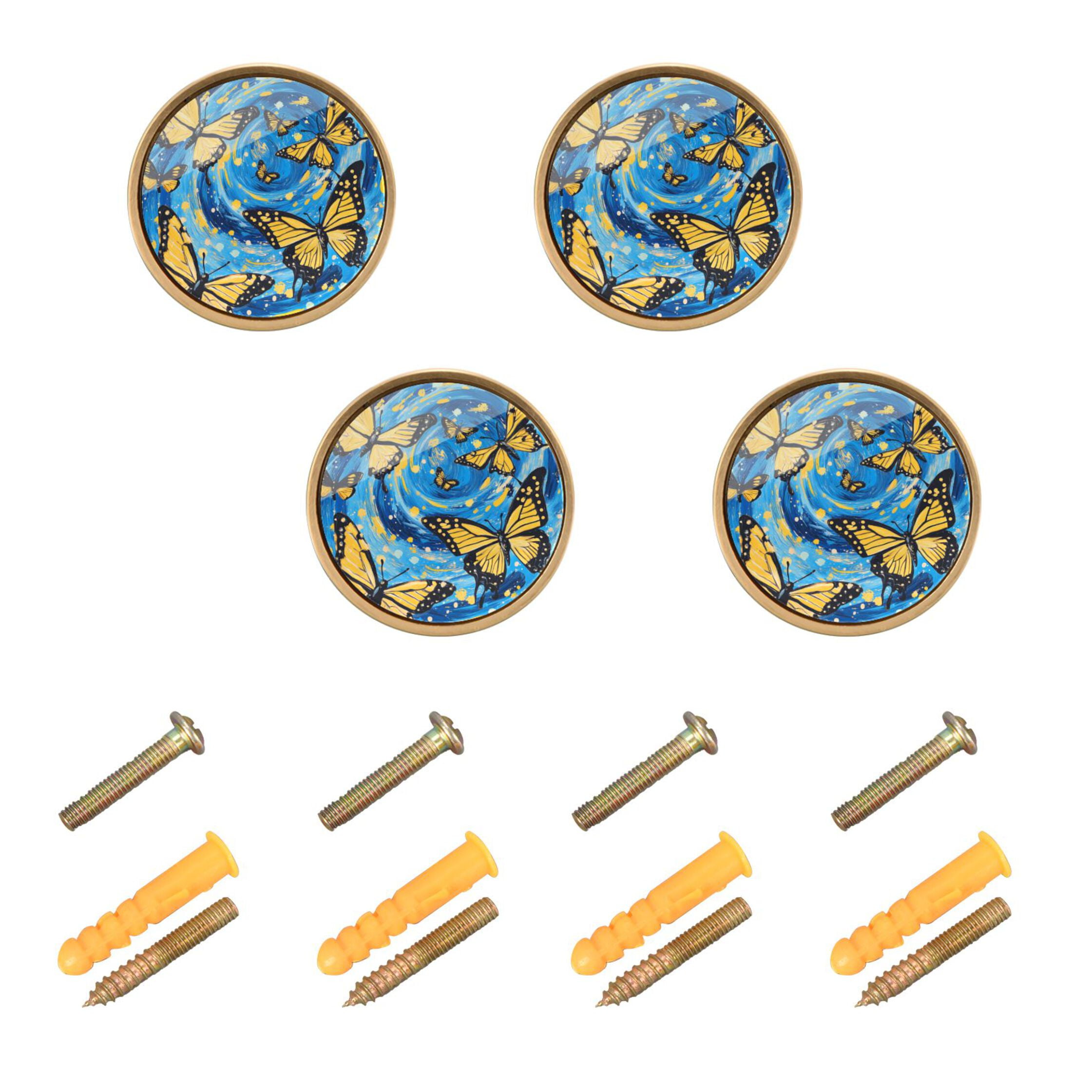 Qxltty Butterfly Starry Night Cabinet Knobs Kitchen Drawer Knobs Round ...