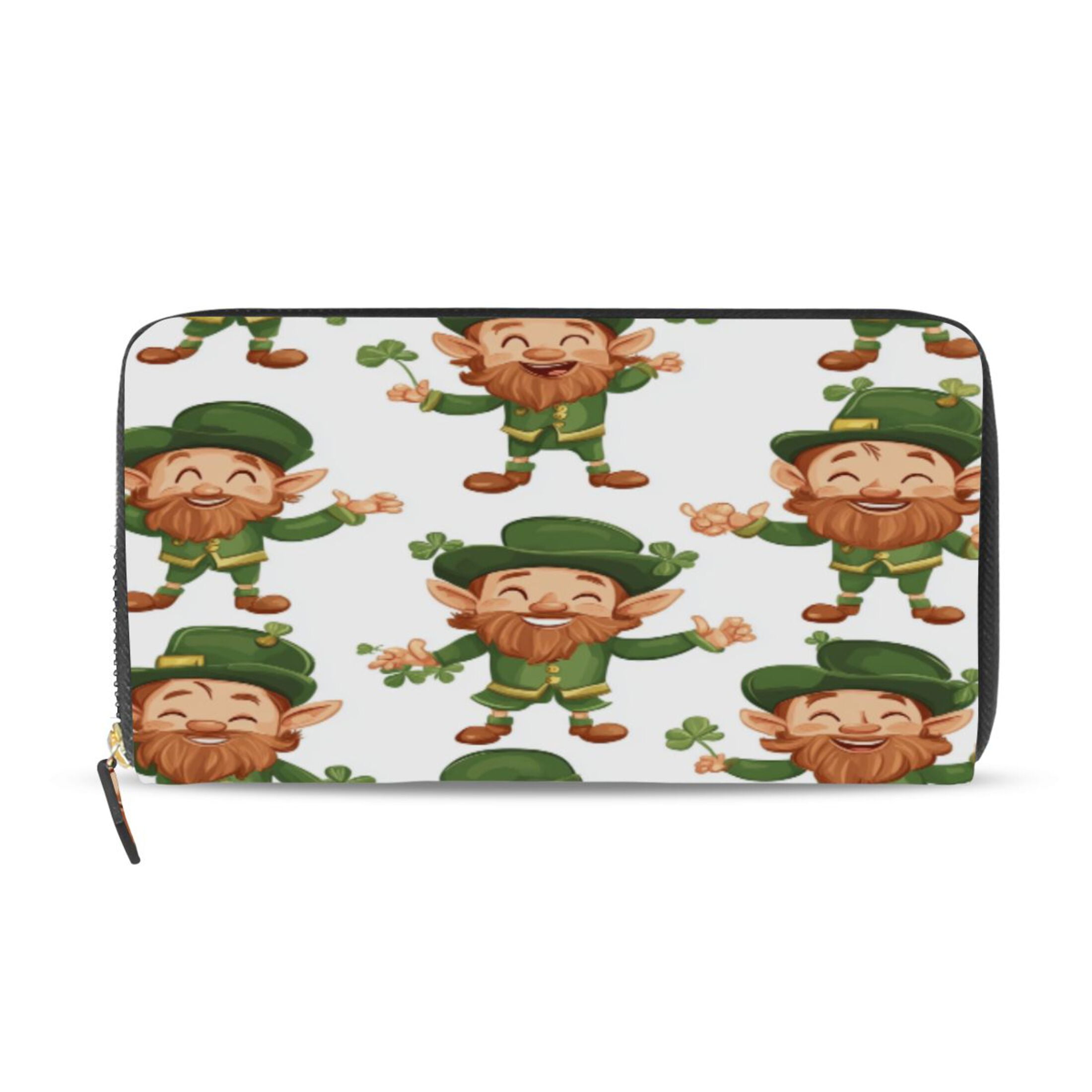 Qxltty Cartoon Leprechauns Pattern on White Background Women's Leather ...