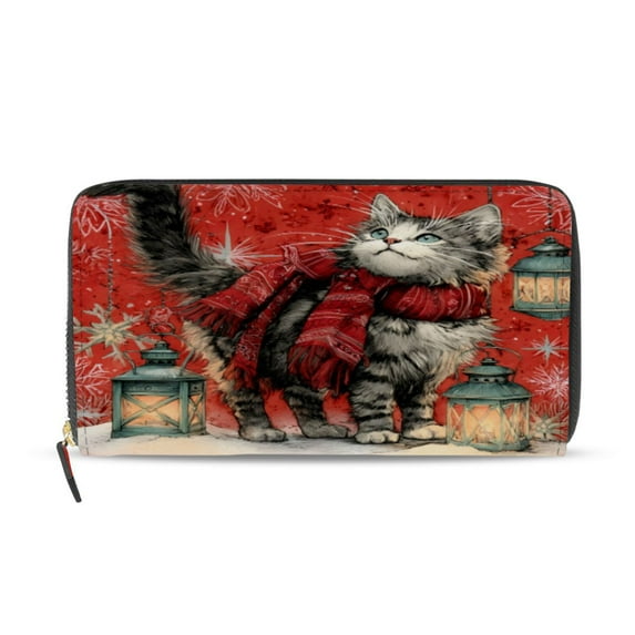 Qxltty Christmas Cute Tabby Cat Women's Leather Wallet Fashion Retro ...