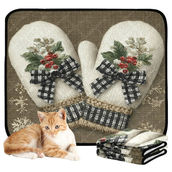 Qxltty Christmas Mittens Cat litter Pads Pet Set of 3 Diaper Mats ...