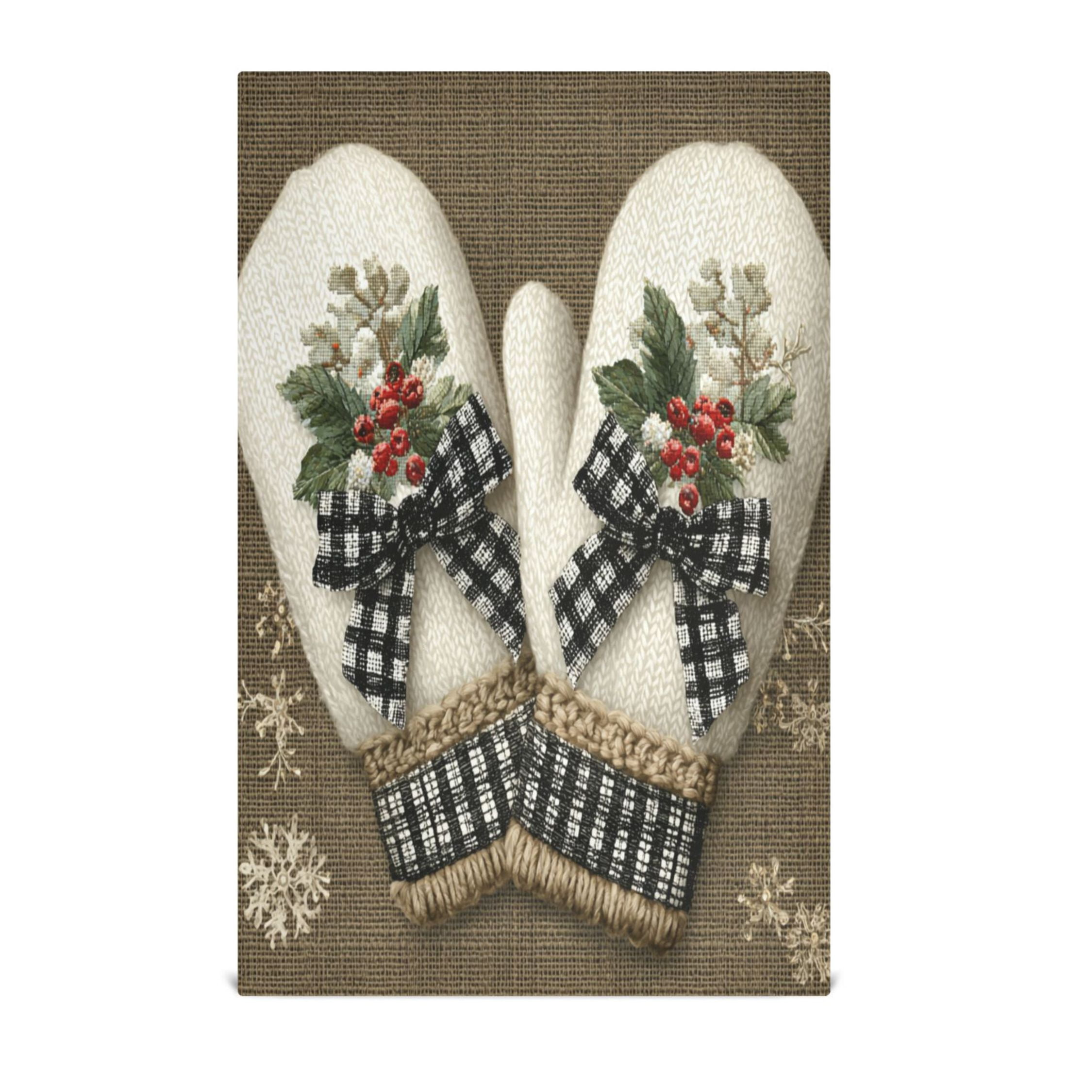 Qxltty Christmas Mittens Kitchen Towels 28 x 18 Inch Soft Cotton Linen ...