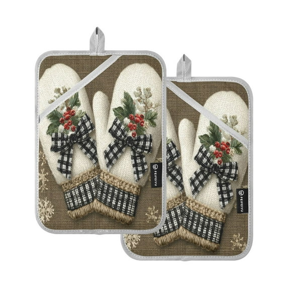 Qxltty Christmas Mittens Oven Mitts 2-Pack Heat Resistant Quilted Oven ...