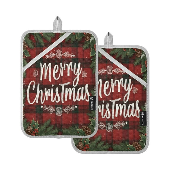 Qxltty Christmas Red Plaid Oven Mitts 2-Pack Heat Resistant Quilted ...