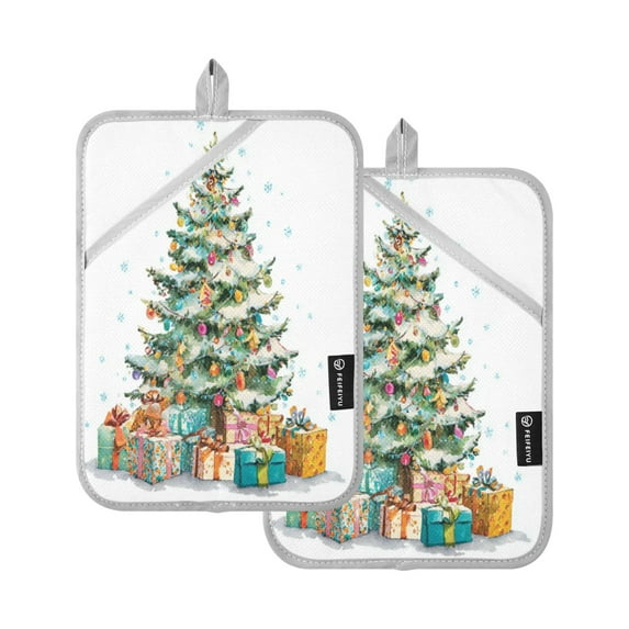 Qxltty Christmas Tree Gifts Oven Mitts 2-Pack Heat Resistant Quilted ...