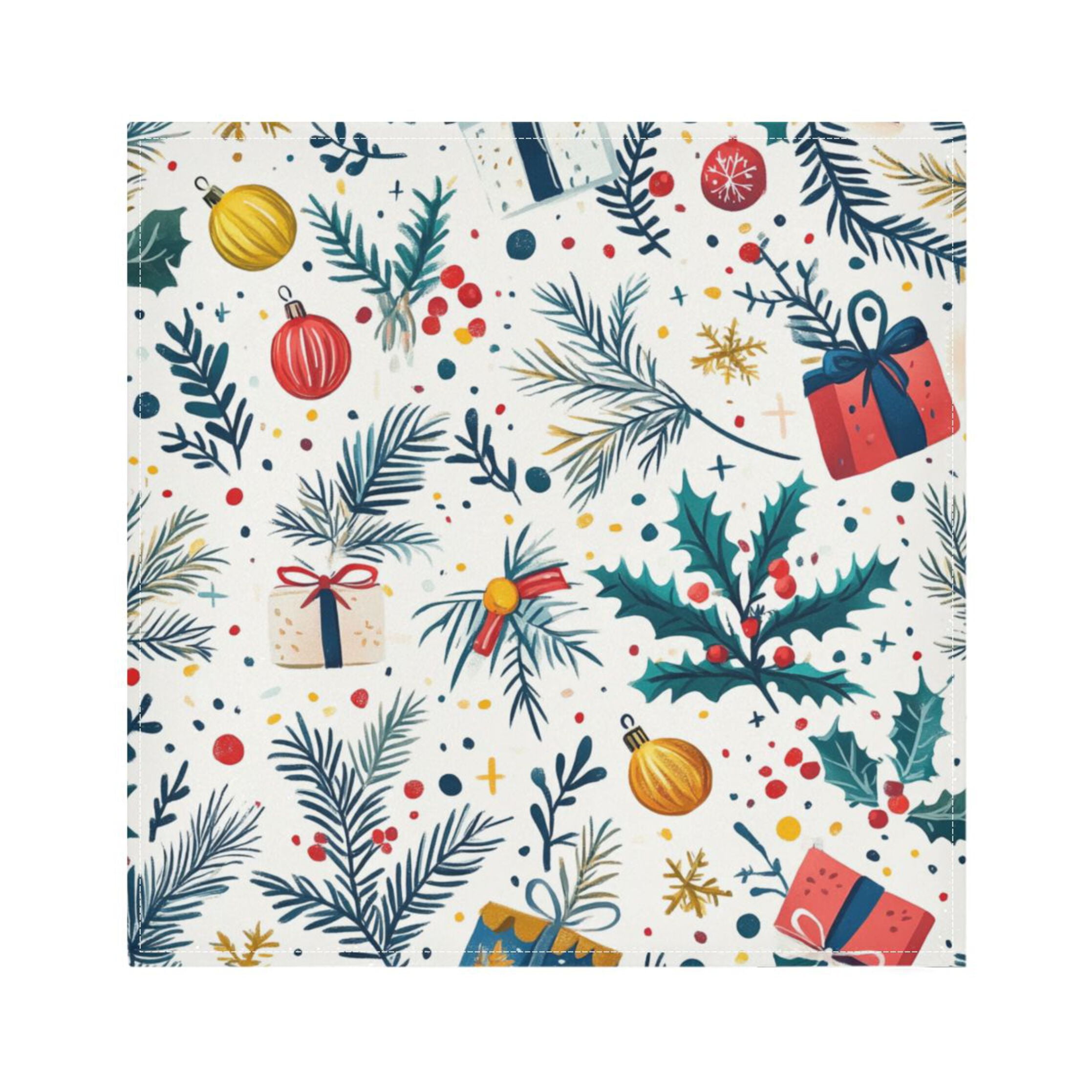 Qxltty Christmas Tree Pattern with Gift Boxes and Bells Napkins 20×20in ...