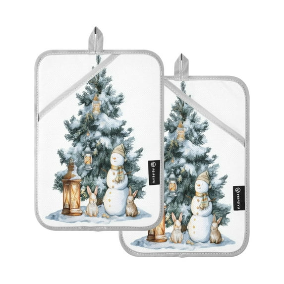Qxltty Christmas Tree Snowman Oven Mitts 2-Pack Heat Resistant Quilted ...