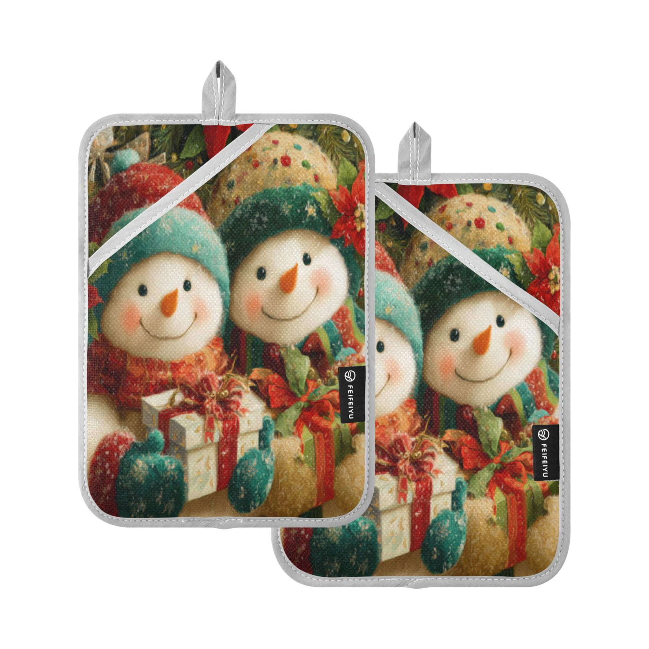 Qxltty Chubby Snowman Oven Mitts 2-Pack Heat Resistant Quilted Oven ...