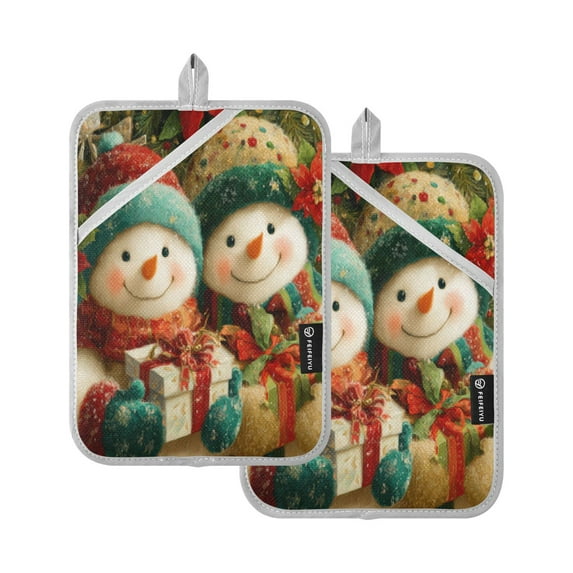 Qxltty Chubby Snowman Oven Mitts 2-Pack Heat Resistant Quilted Oven ...