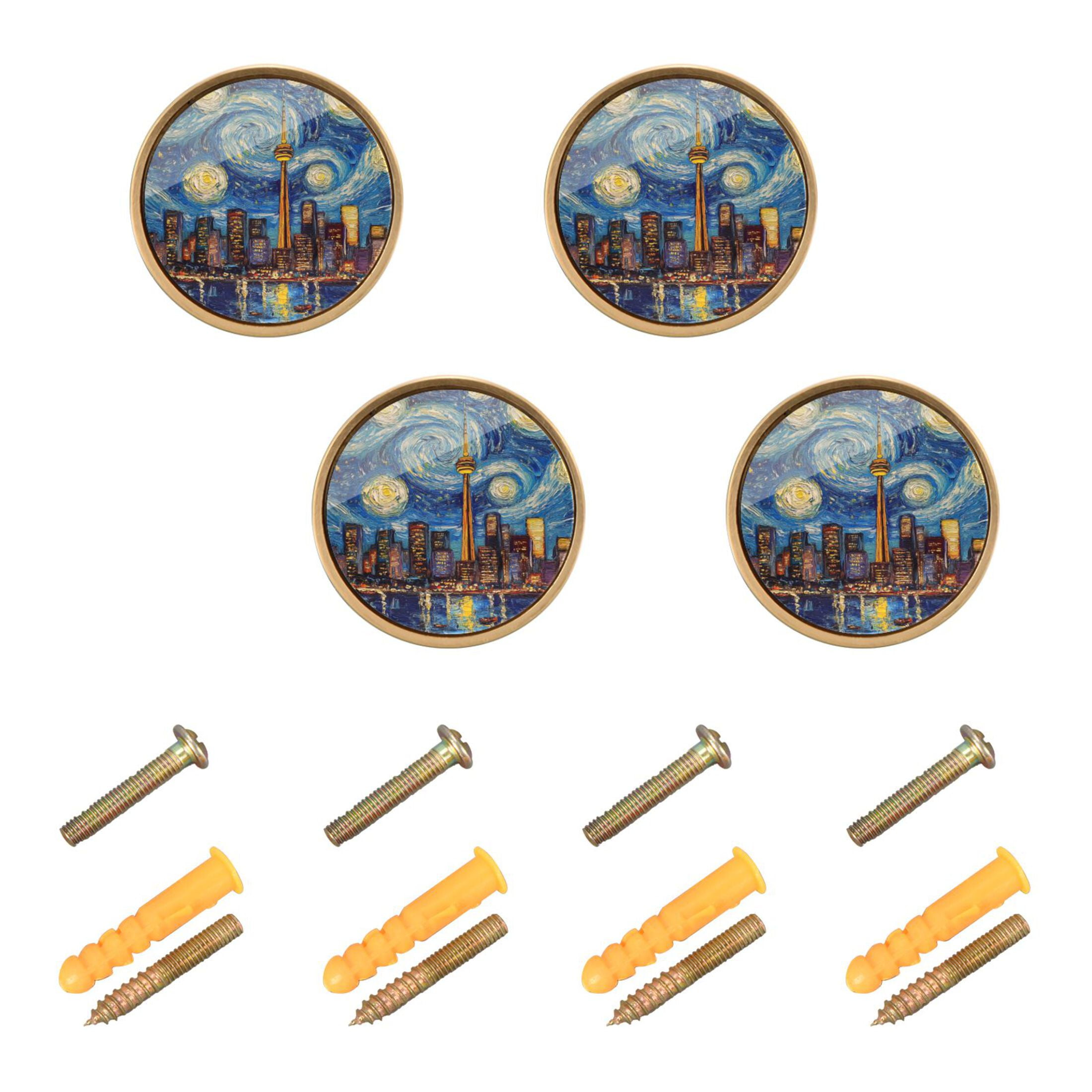 Qxltty City Night View Cabinet Knobs Kitchen Drawer Knobs Round Door ...