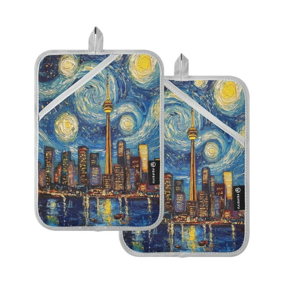 Qxltty City Night View Oven Mitts 2-Pack Heat Resistant Quilted Oven ...