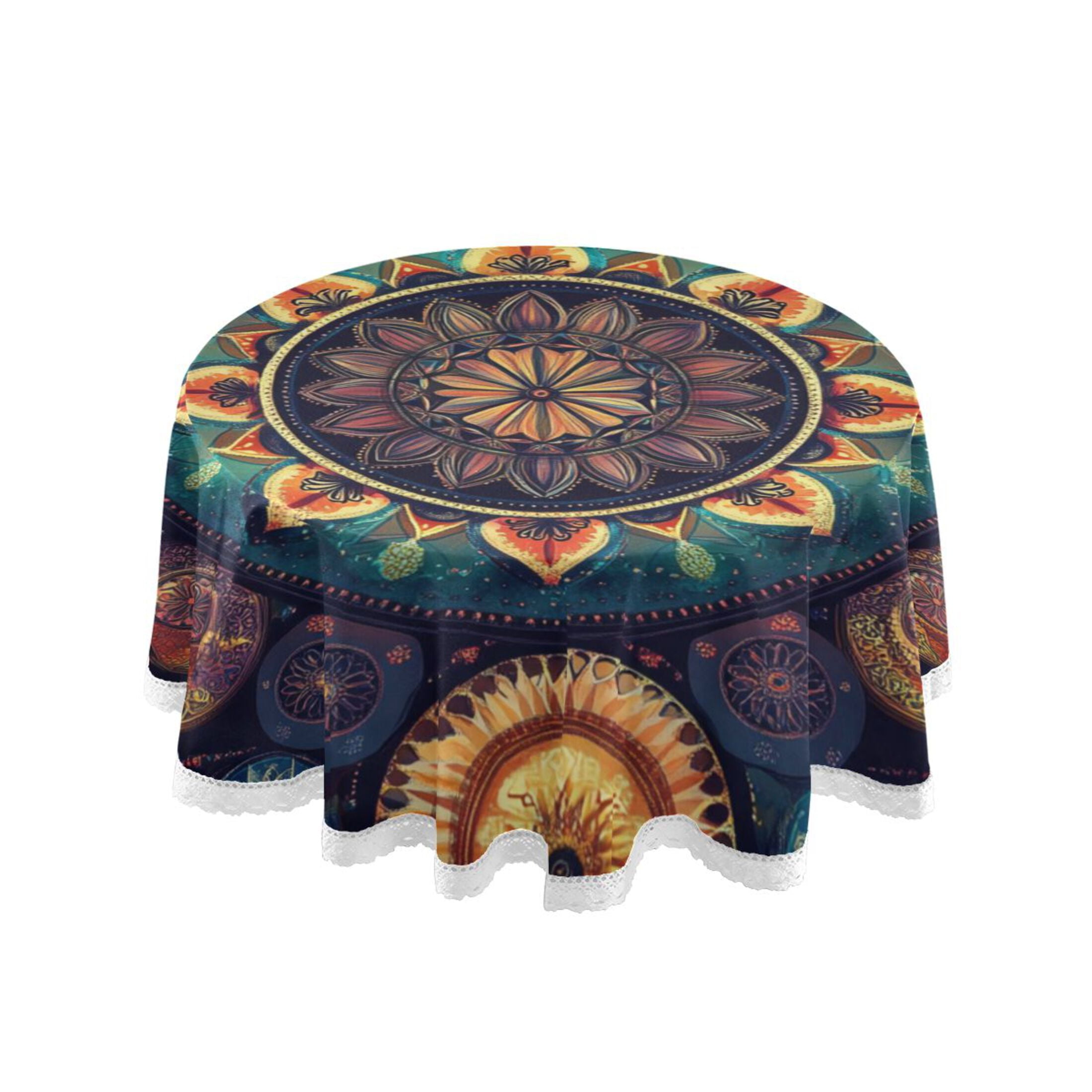 Qxltty Colorful Boho Patterns Round Tablecloth 60 Inch Dia Washable ...