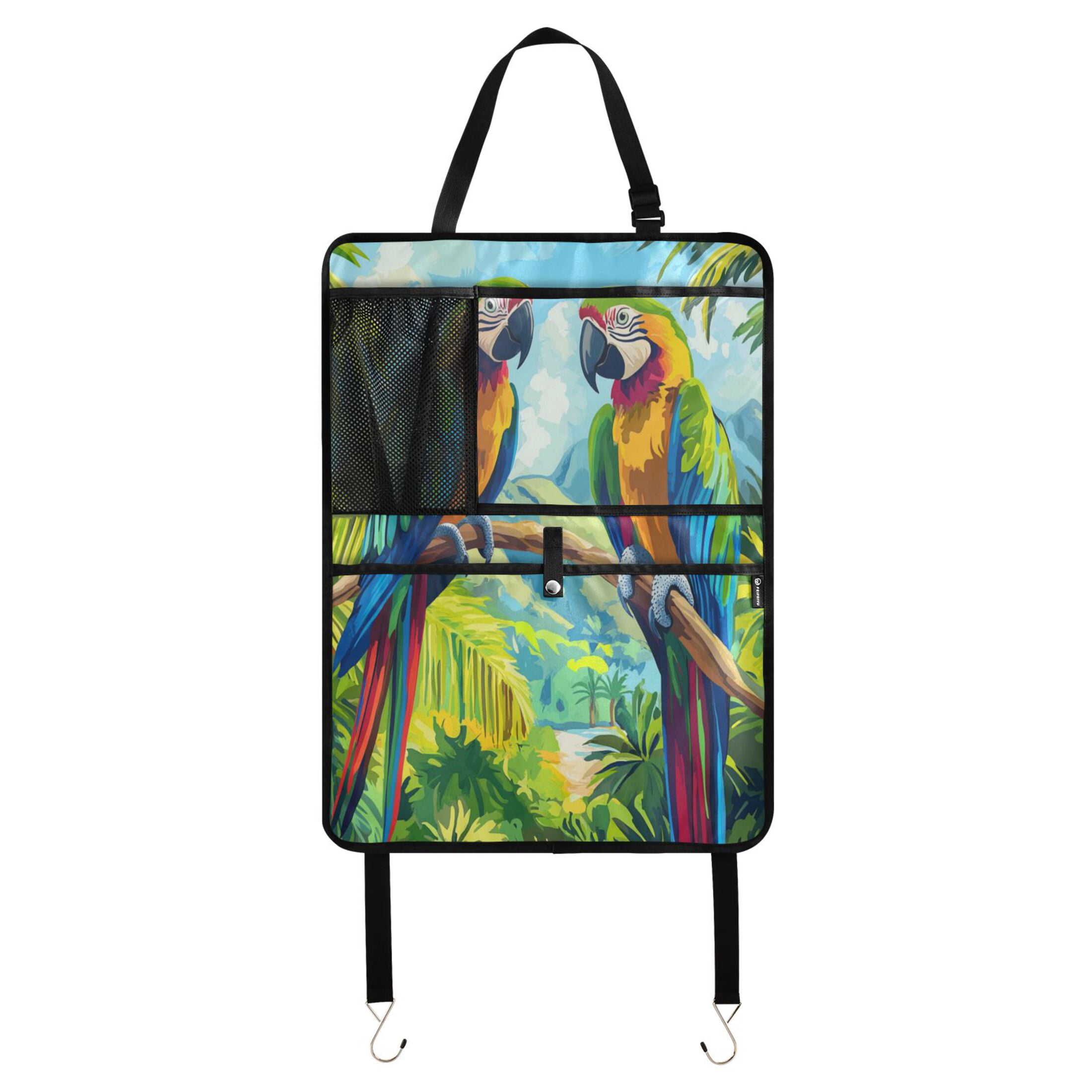Qxltty Colorful Parrot Car Seat Back Protectors with 3 Pocket Storage ...