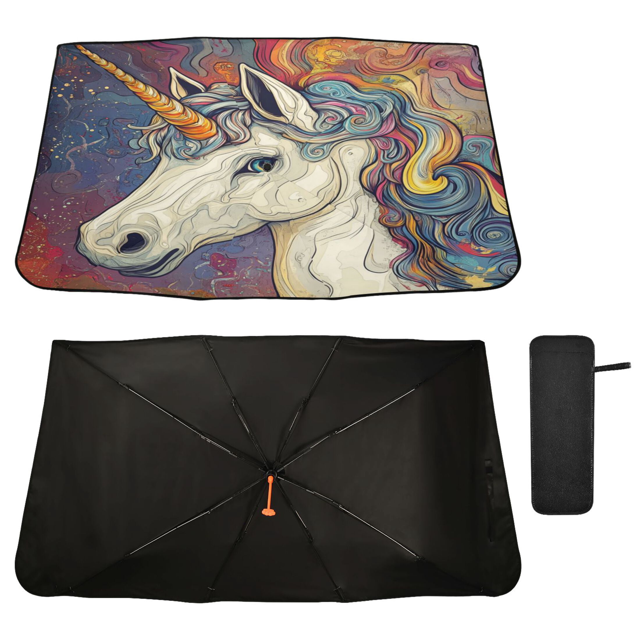 Qxltty Colorful Unicorns Windshield Sun Shade Umbrella Protect Car from ...