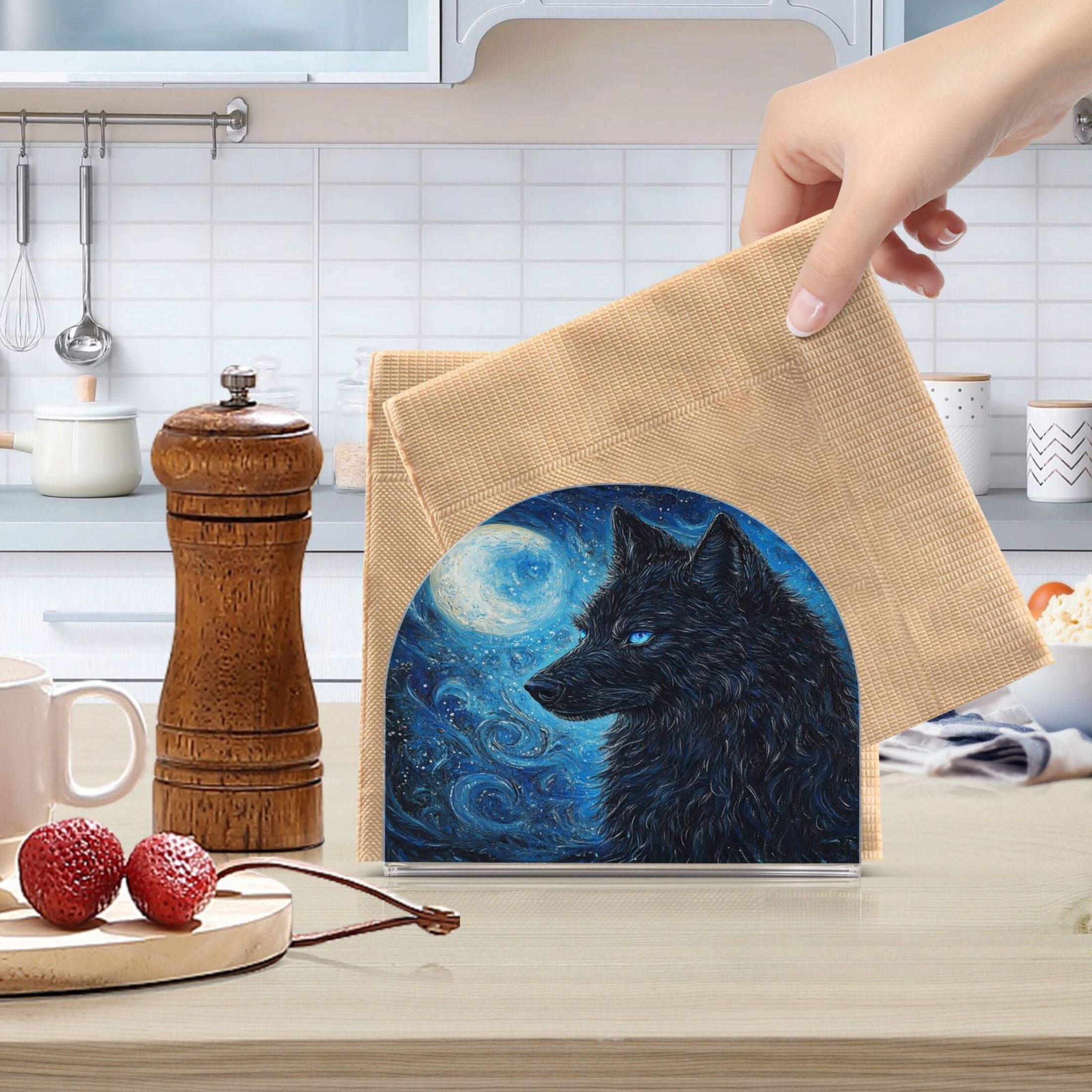Qxltty Cool Black Wolf Acrylic Napkin Holder Set of 1 Transparent ...