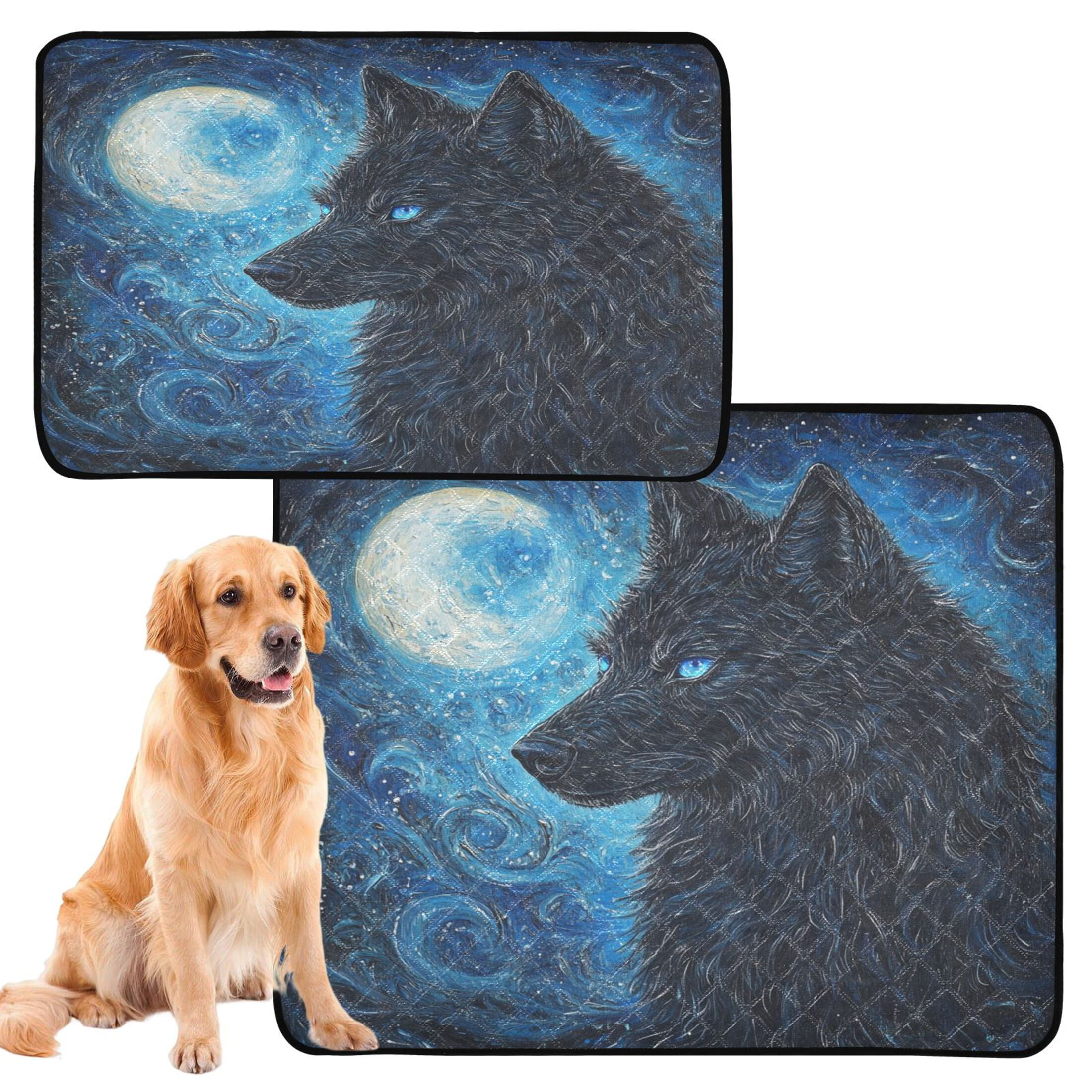 Qxltty Cool Black Wolf Cat litter Pads Pet Set of 2 Diaper Mats Center ...