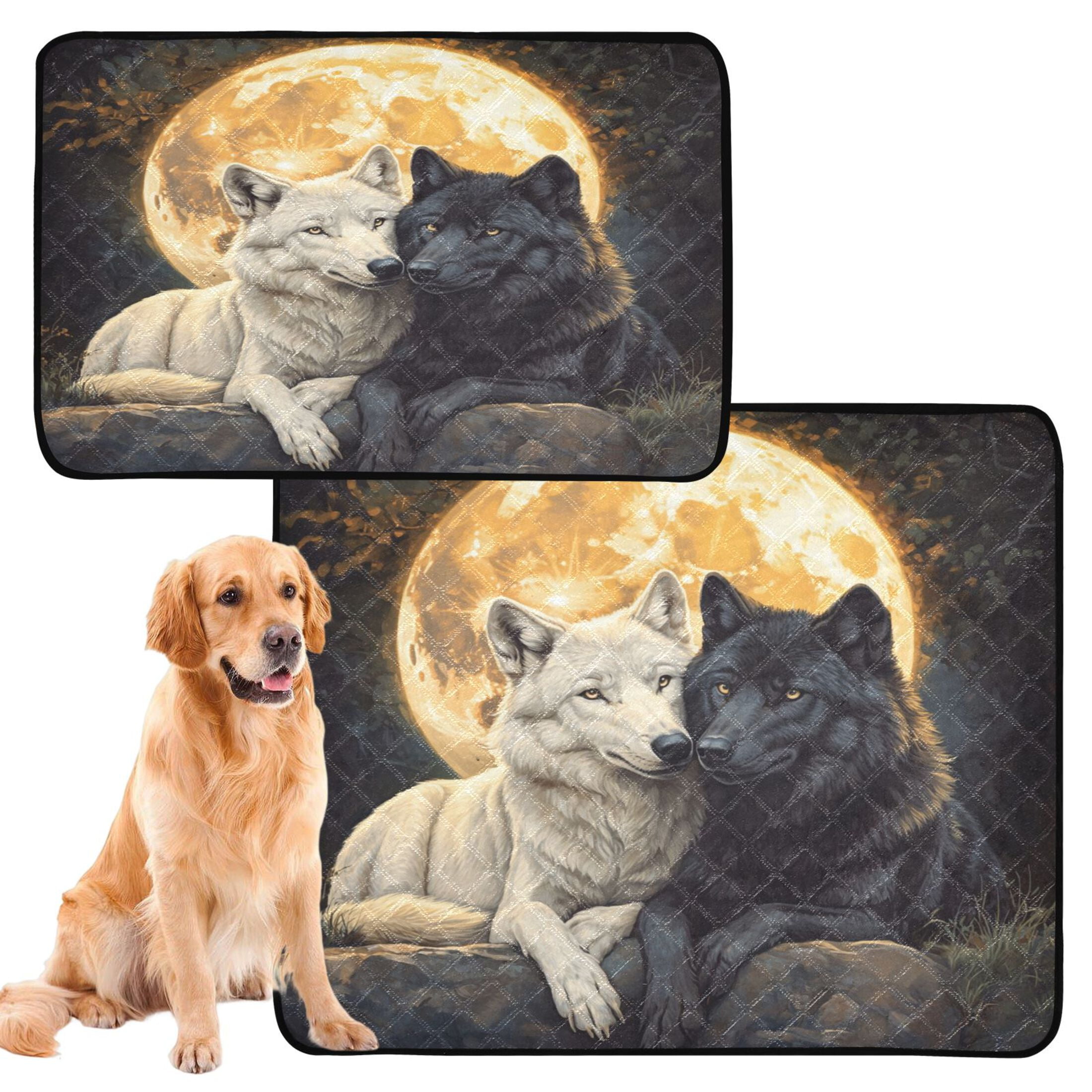 Qxltty Cozy Two Wolves Cat litter Pads Pet Set of 2 Diaper Mats Center Anti-leakage Layer ...