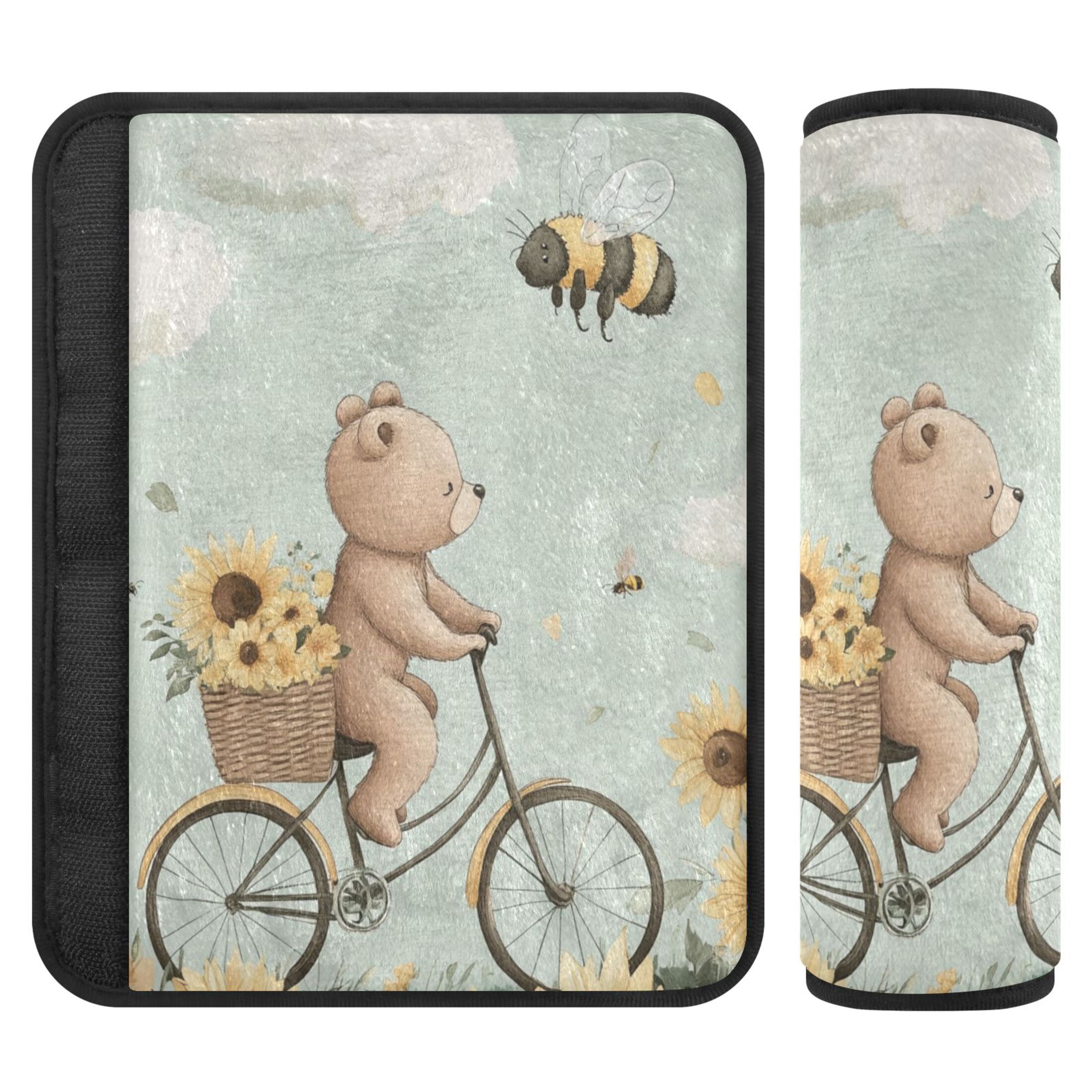 Qxltty Cut Bear Riding Bicycle Car Seat Strap Pads are Soft and Snug Fitting for All Cars ...