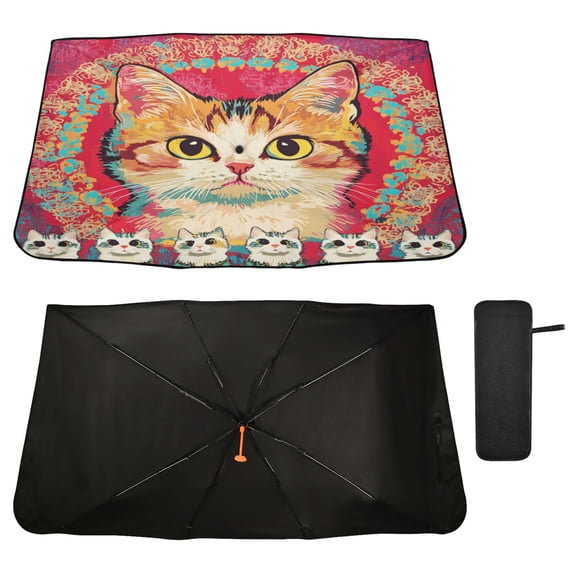 Qxltty Cute Calico Cat Windshield Sun Shade Umbrella Protect Car from ...