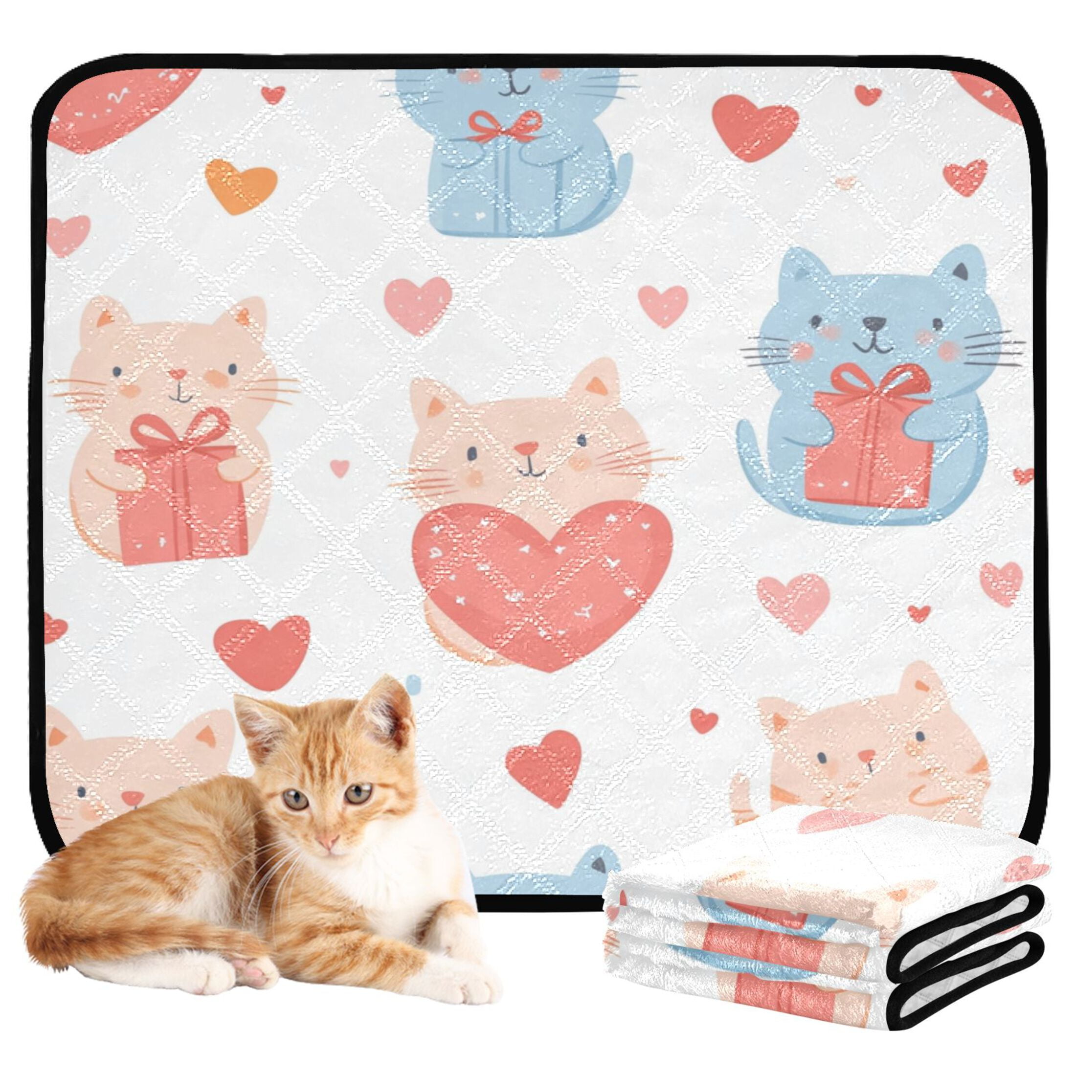 Qxltty Cute Cat with Gift Box Pattern Cat litter Pads Pet Set of 3 ...