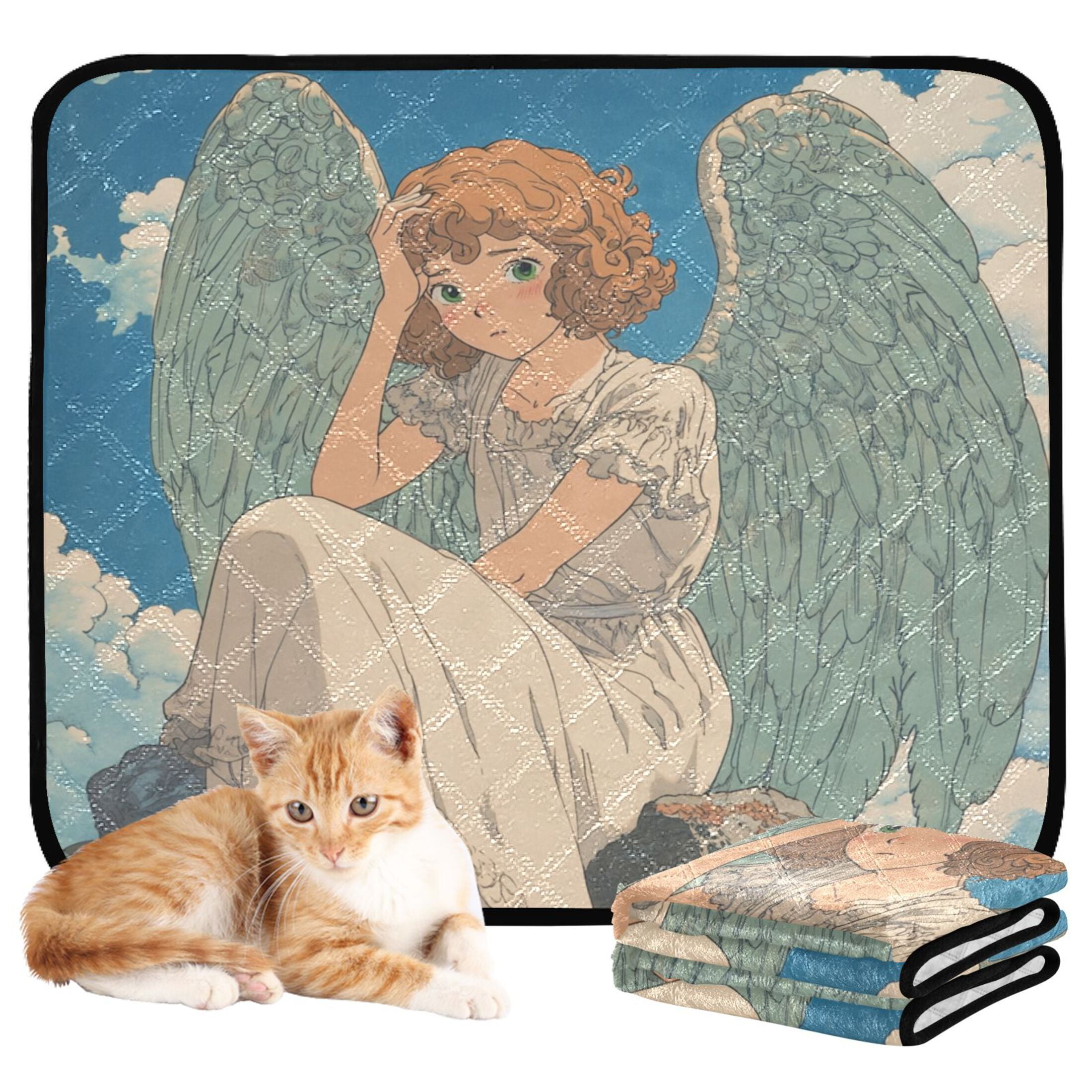 Qxltty Cute Curly Angel Cat litter Pads Pet Set of 3 Diaper Mats Center ...