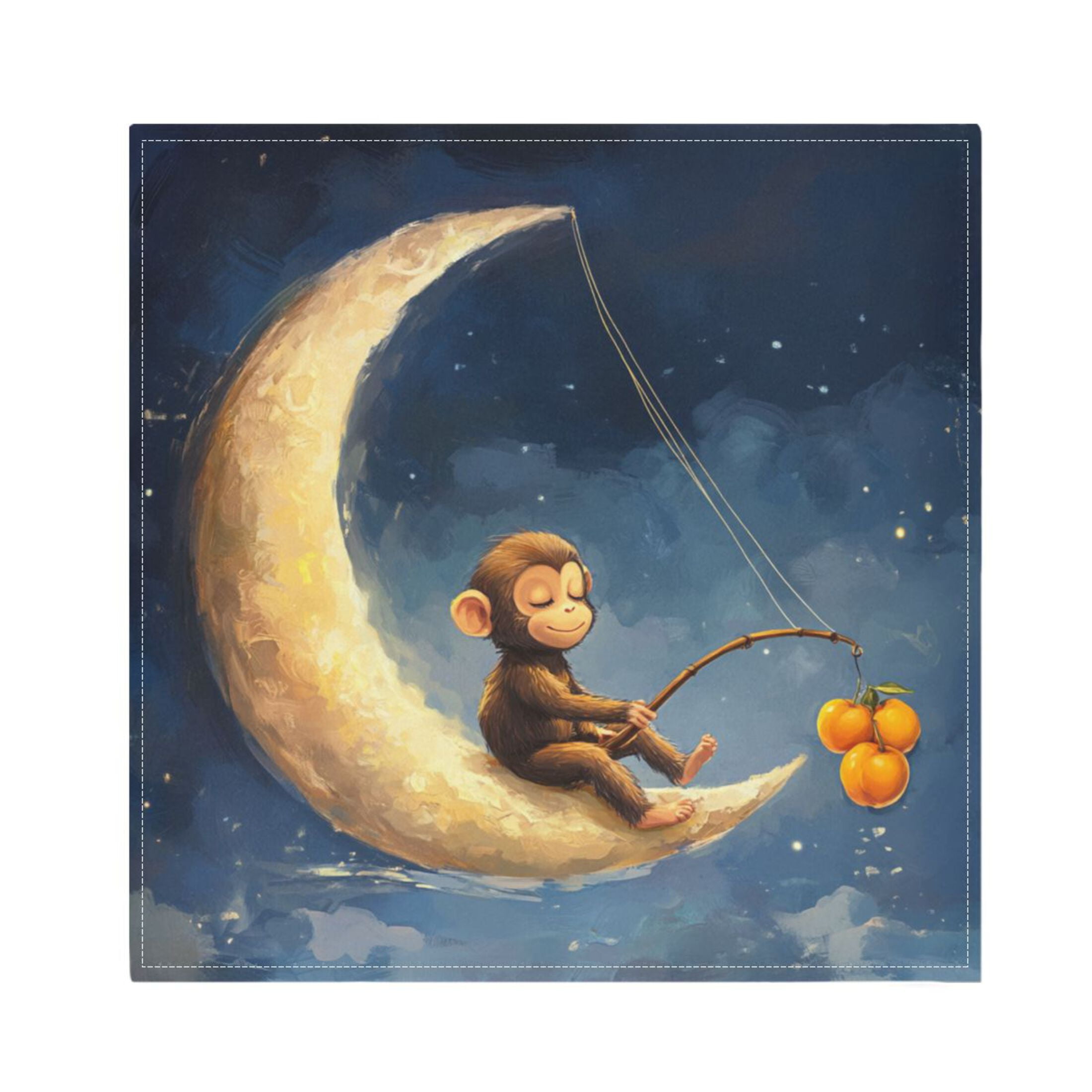 Qxltty Cute Monkey Sitting on The Moon Napkins 20×20in Perfect for ...