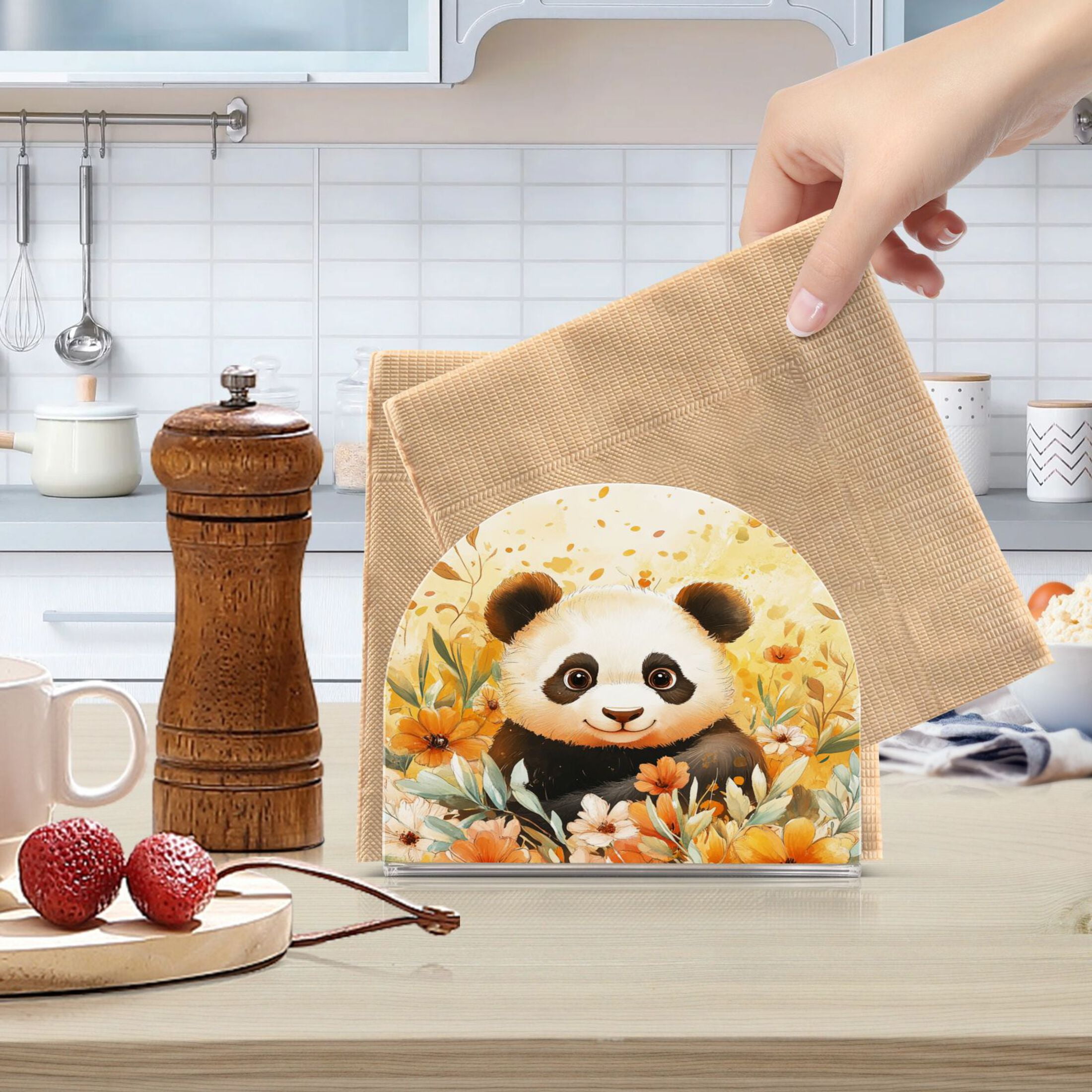 Qxltty Cute Panda Surrounded by Flowers Acrylic Napkin Holder Set of 2 ...