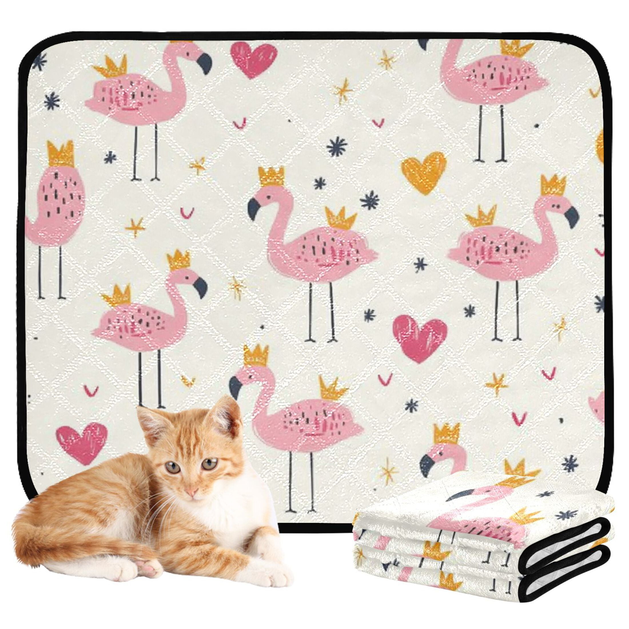 Qxltty Cute Pink Flamingos Crowns Hearts Cat litter Pads Pet Set of 3 ...