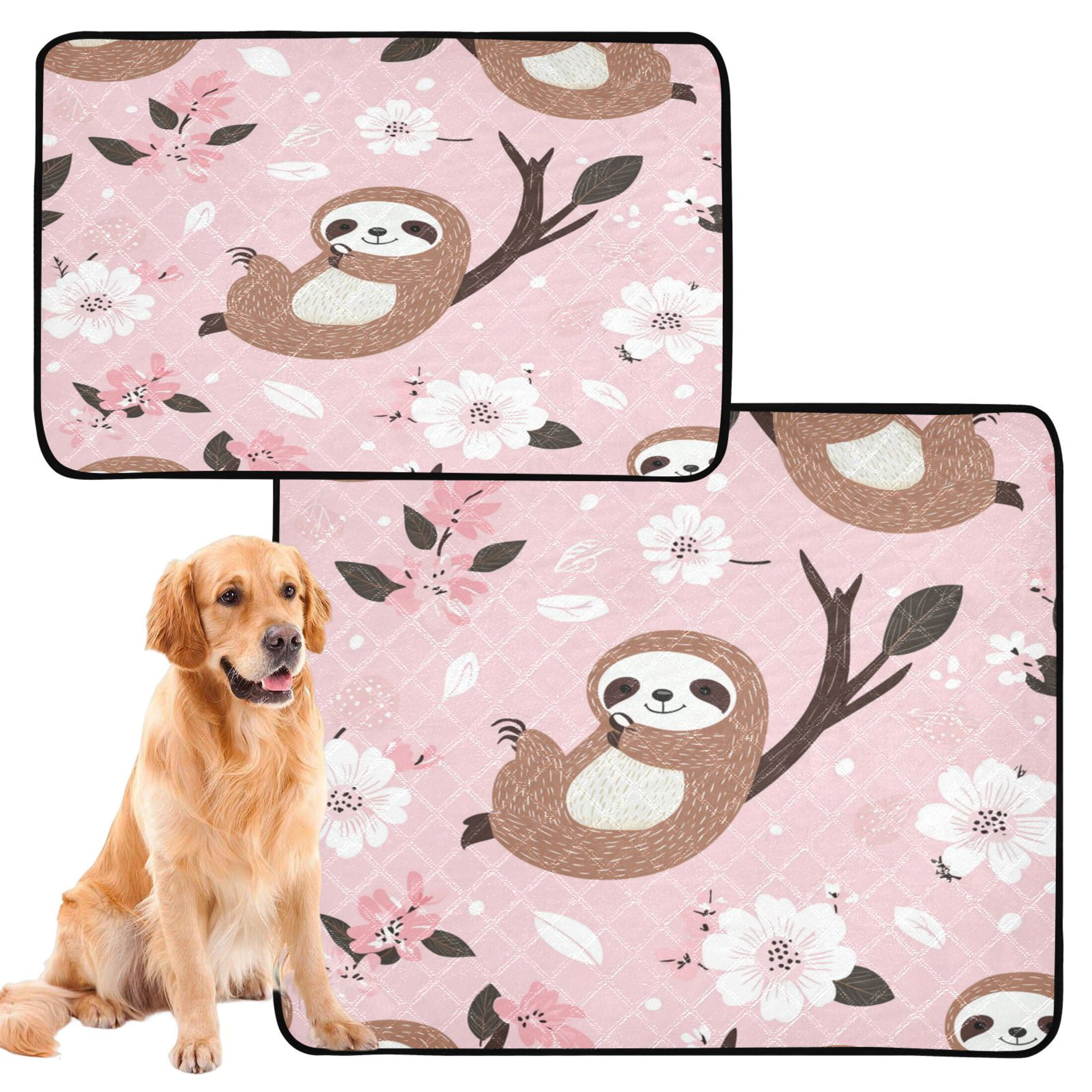 Qxltty Cute Sloth Pattern with White Floral Accents Cat litter Pads Pet ...
