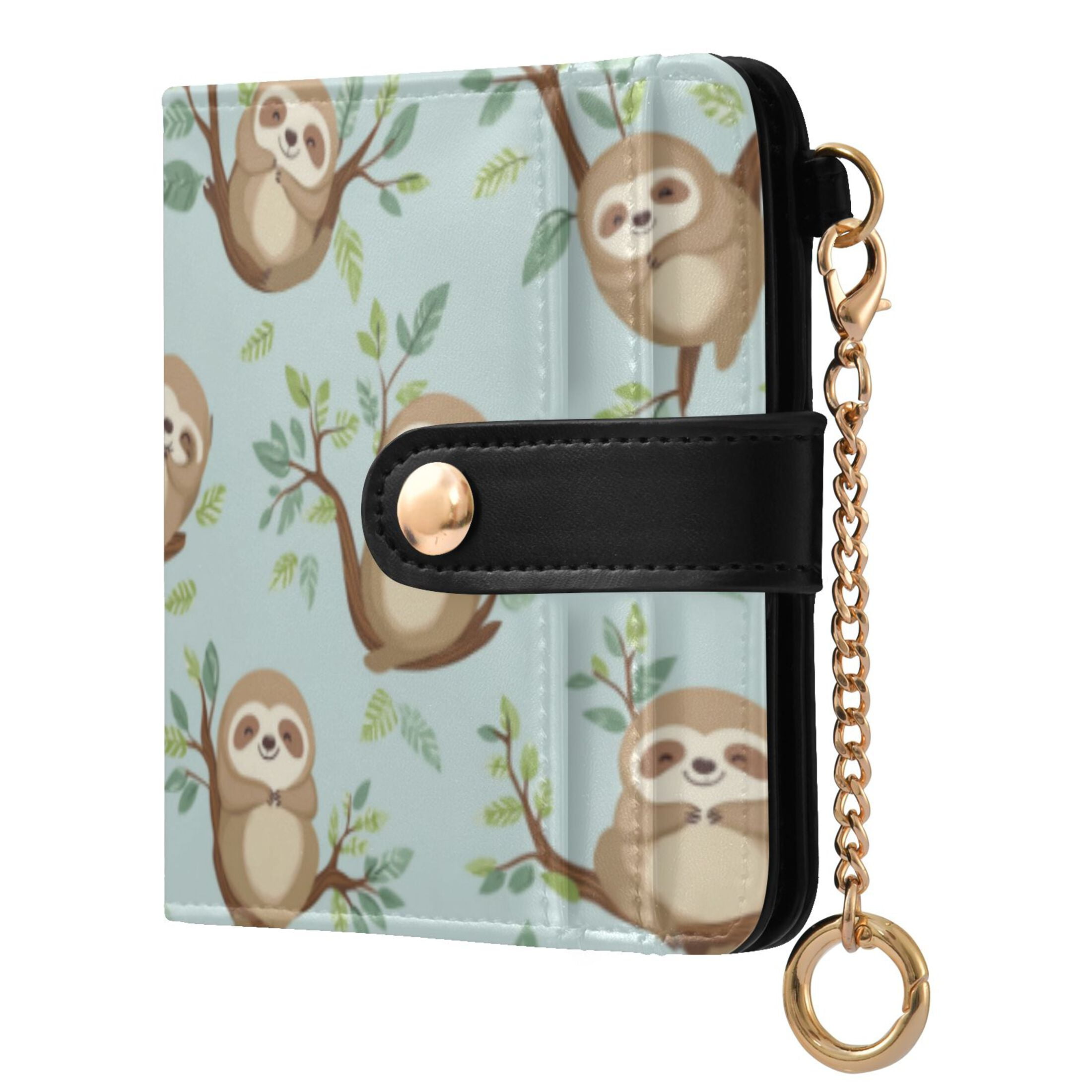 Qxltty Cute Sloth Sitting on Tree Pattern Ladies Wallet Rfid Slim Thin ...