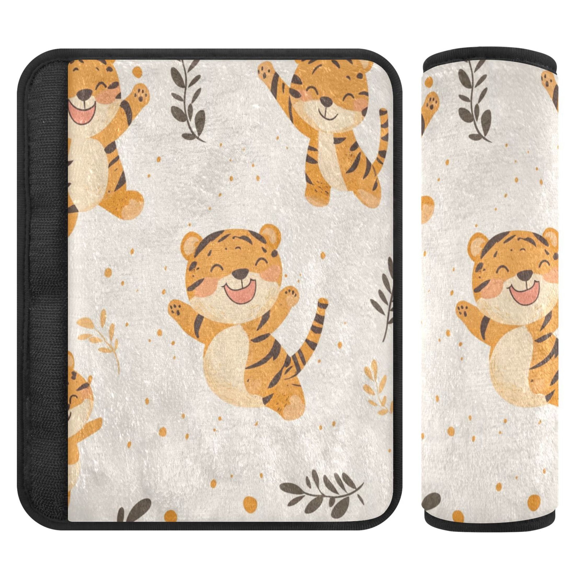 Qxltty Cute Smile Jumping Tiger Car Seat Strap Pads are Soft and Snug ...
