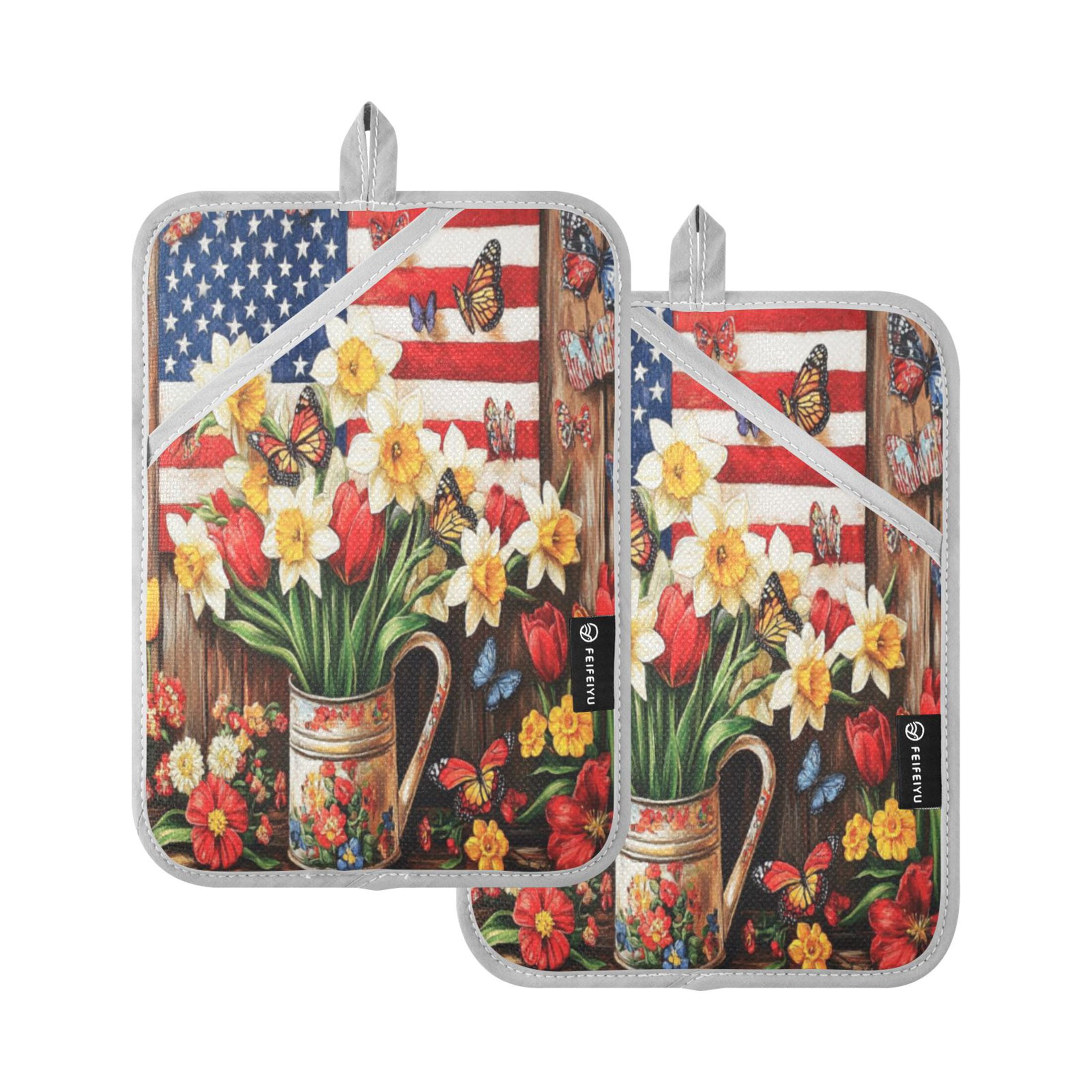 Qxltty Daffodil Pots Oven Mitts 2-Pack Heat Resistant Quilted Oven ...