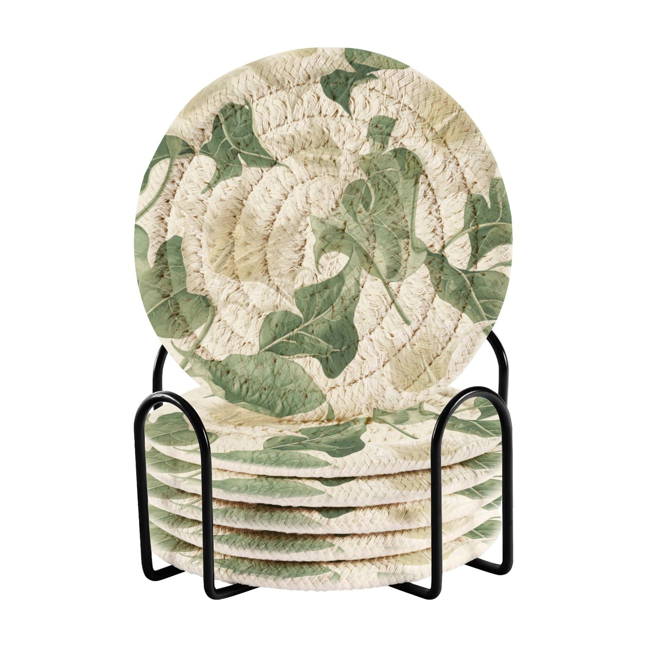 Qxltty Datura Stramonium Drink Coasters with Holder 6pcs Handmade Woven ...