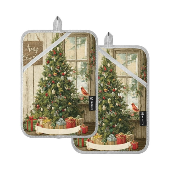 Qxltty Dazzling Christmas Tree Oven Mitts 2-Pack Heat Resistant Quilted ...