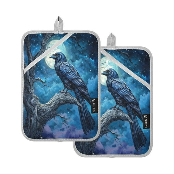 Qxltty Dead Trees Dark Crows Oven Mitts 2-Pack Heat Resistant Quilted ...