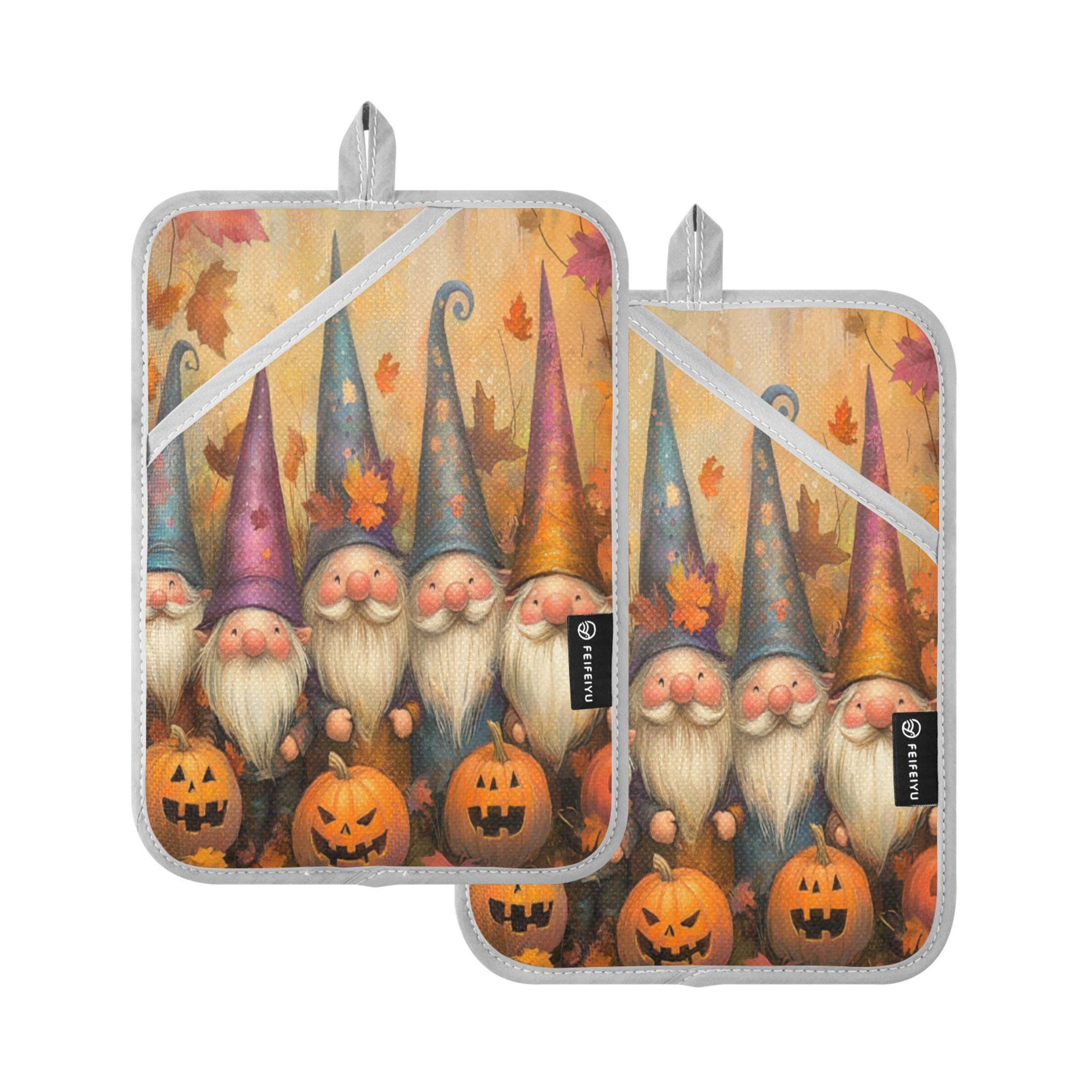 Qxltty Dwarf Pumpkin Figure Oven Mitts 2-Pack Heat Resistant Quilted ...