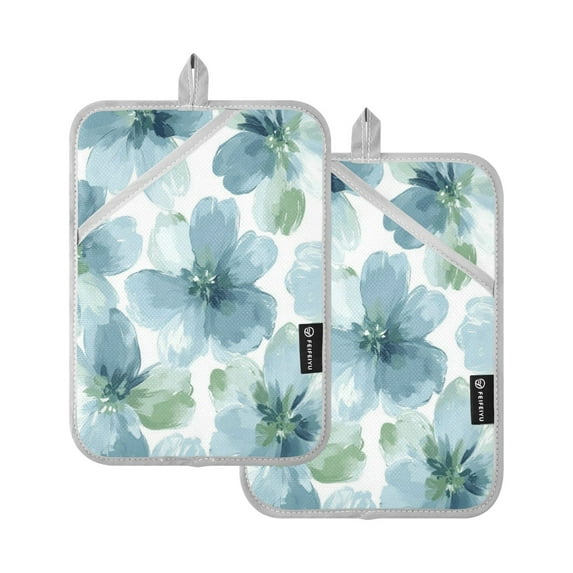Qxltty Elegant Flowers in Shades Of Blue Oven Mitts 2-Pack Heat ...